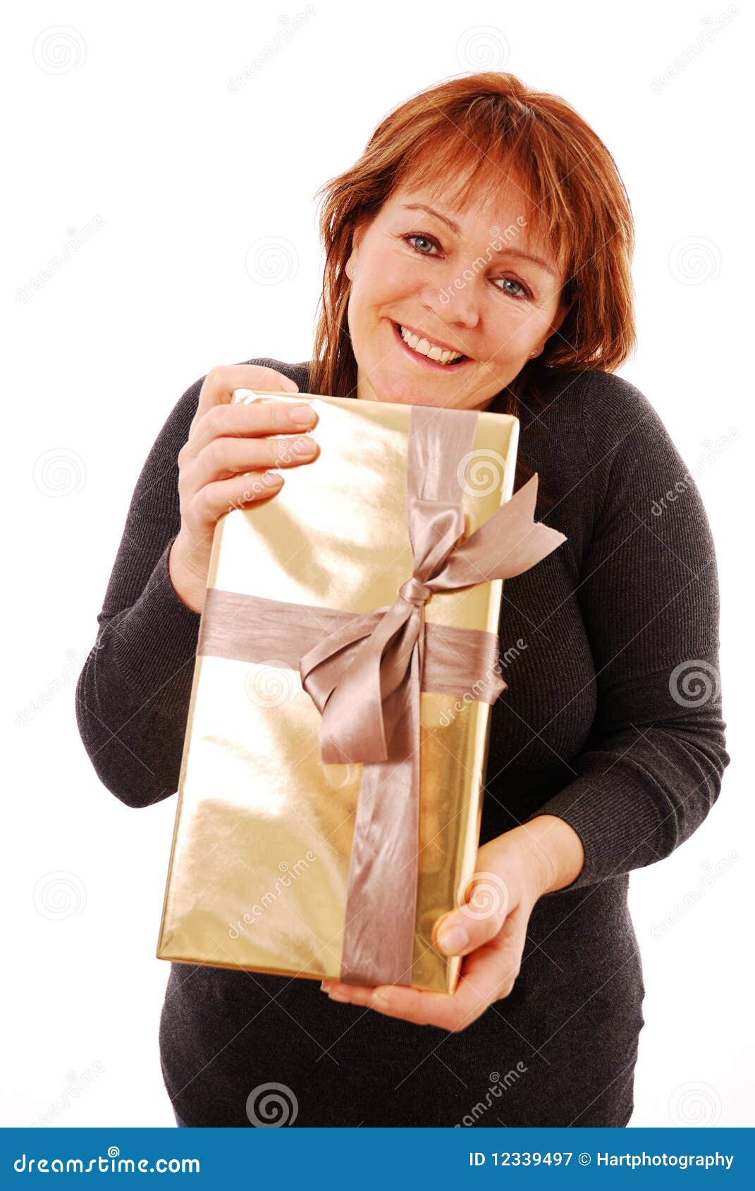 Woman holding present stock image. Image of mature, anniversary - 12339497