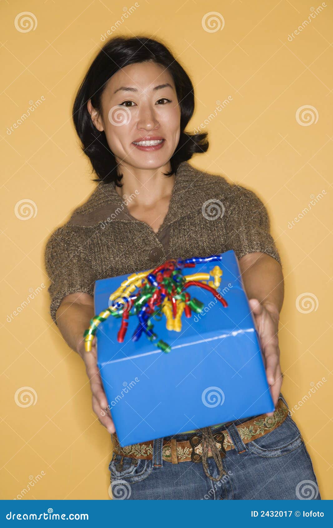 Woman holding present. stock image. Image of smile, wrapped - 2432017