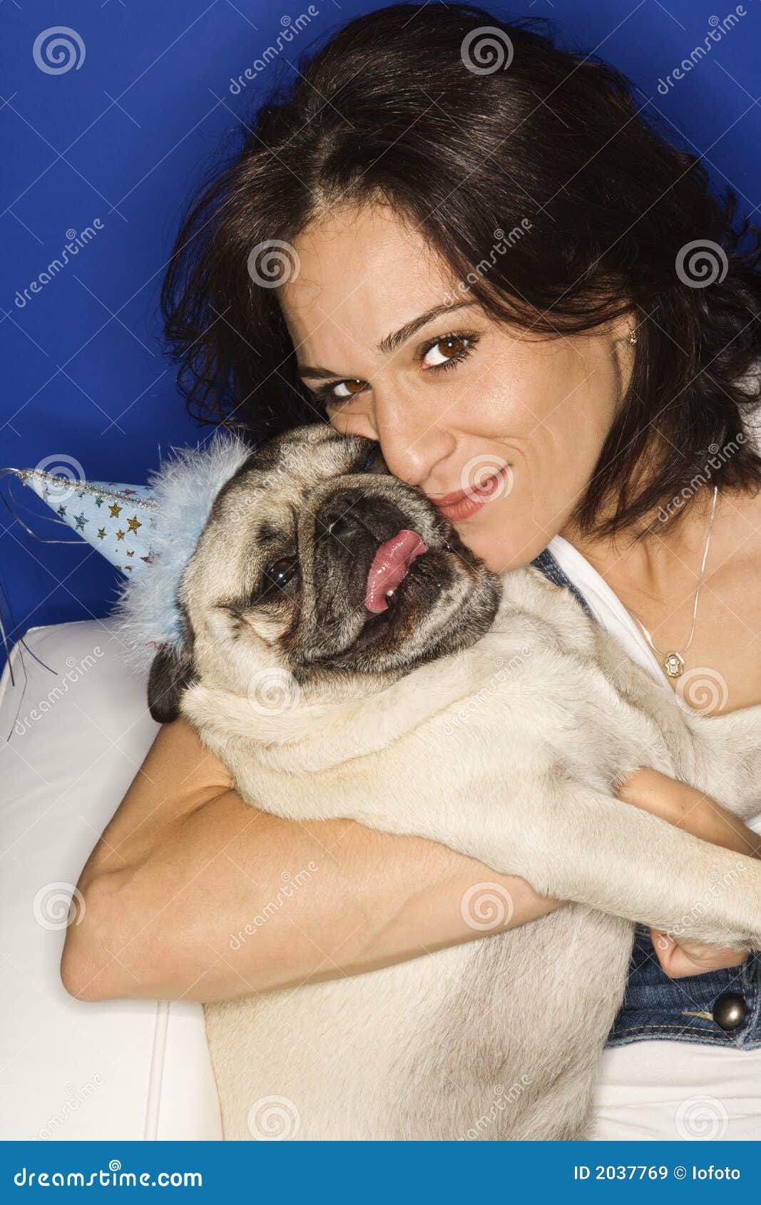 Woman holding Pug dog. stock image. Image of woman, eastern - 2037769
