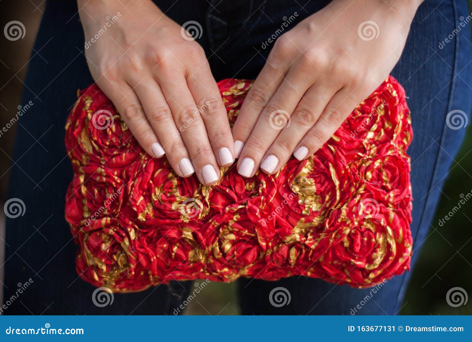 Woman holding a purse stock image. Image of nails, purse - 163677131