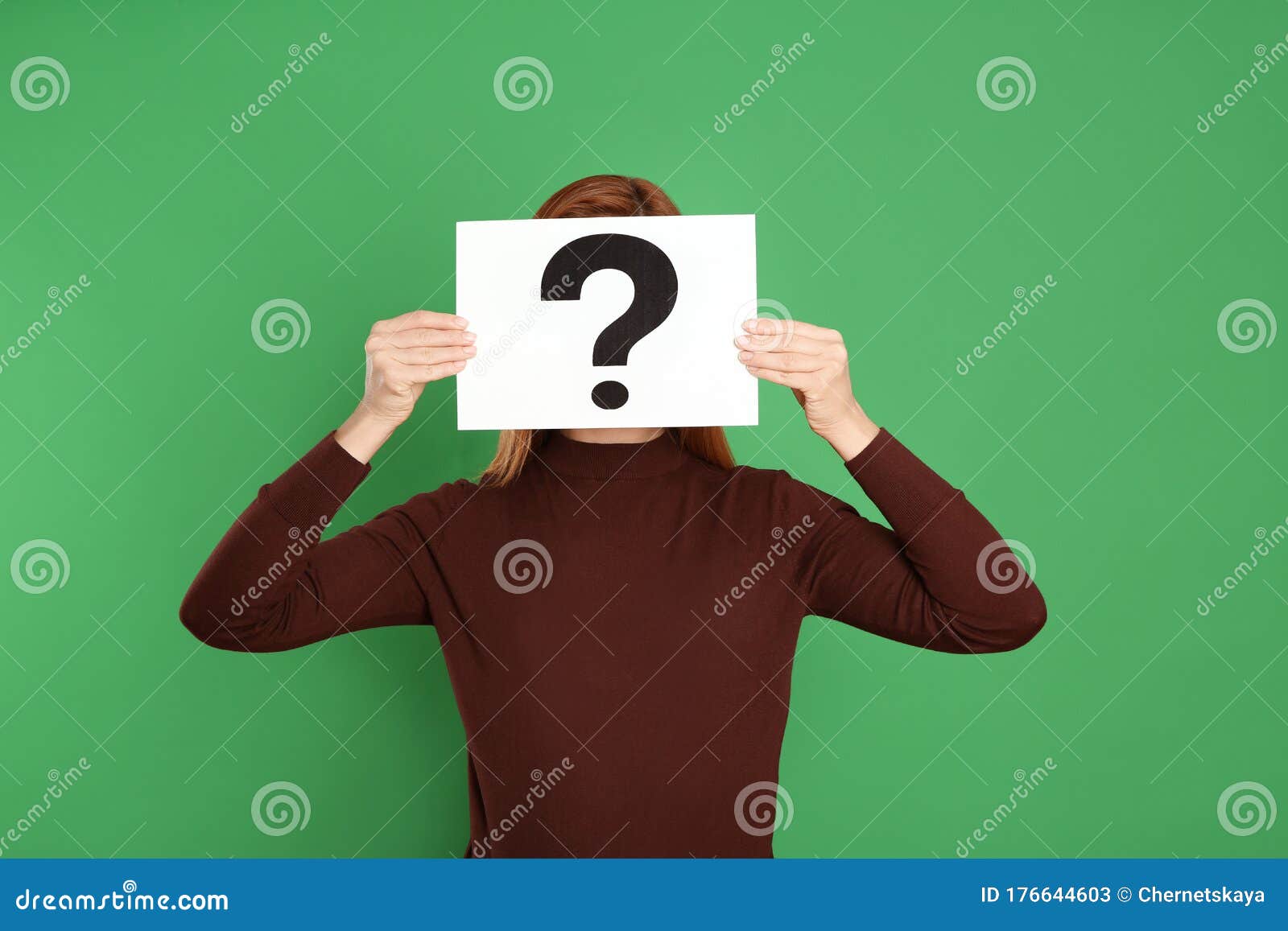 Woman Holding Question Mark Sign on Background Stock Image - Image of ...