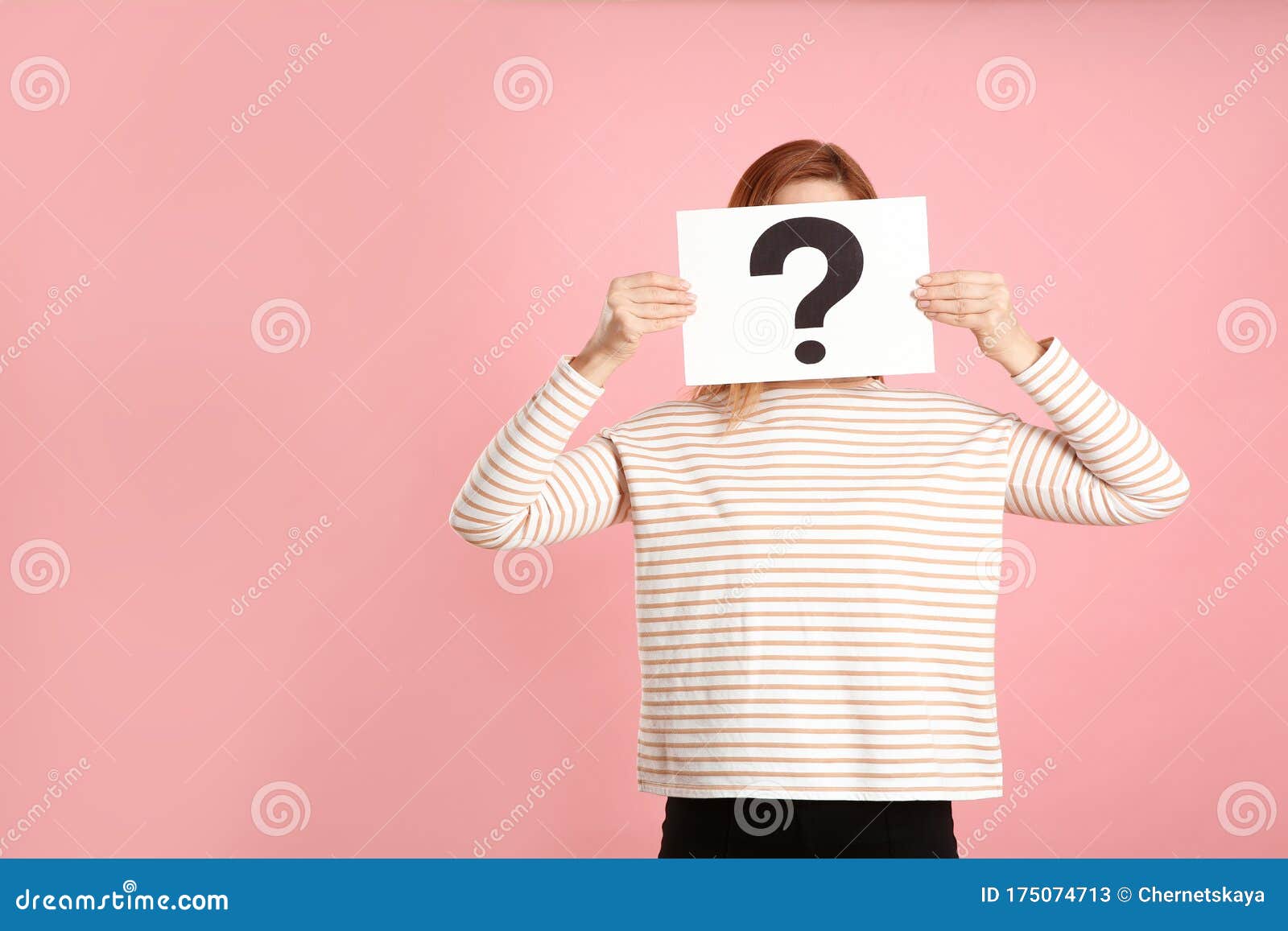 Woman Holding Question Mark Sign on Pink Background. Space for Text ...