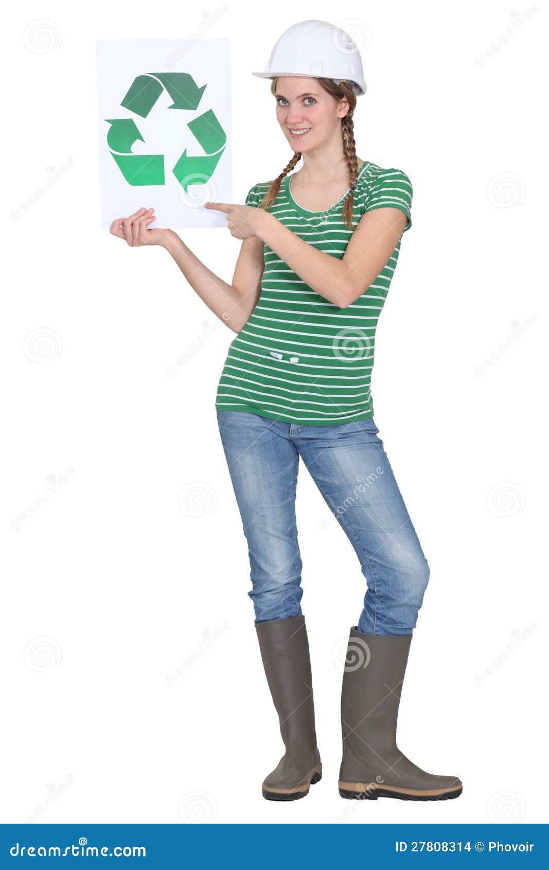 Woman holding recycle logo stock photo. Image of empty - 27808314