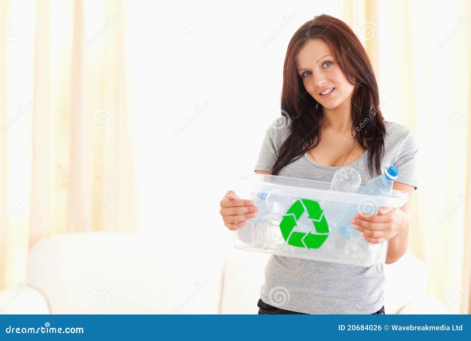 Woman Holding Recycling Bin Stock Photo - Image of pretty, smile: 20684026