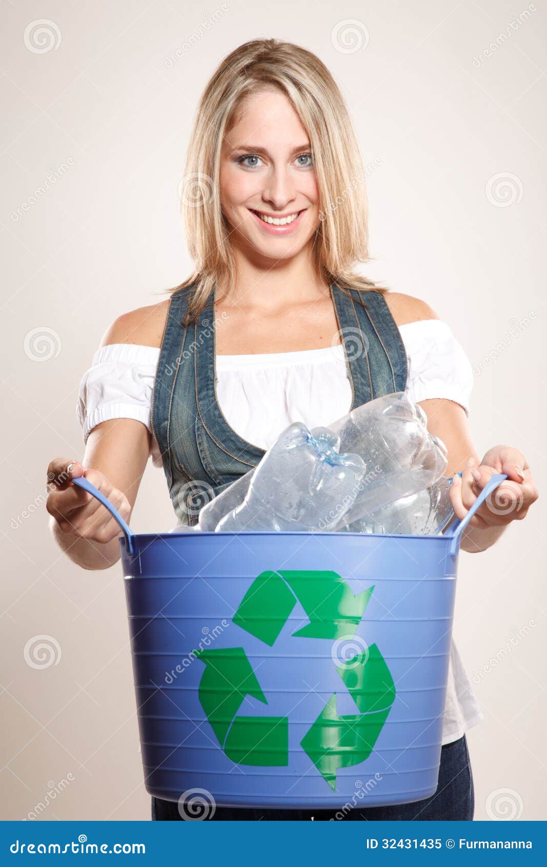 Woman Holding a Recycling Bin Stock Image - Image of plastic, person ...