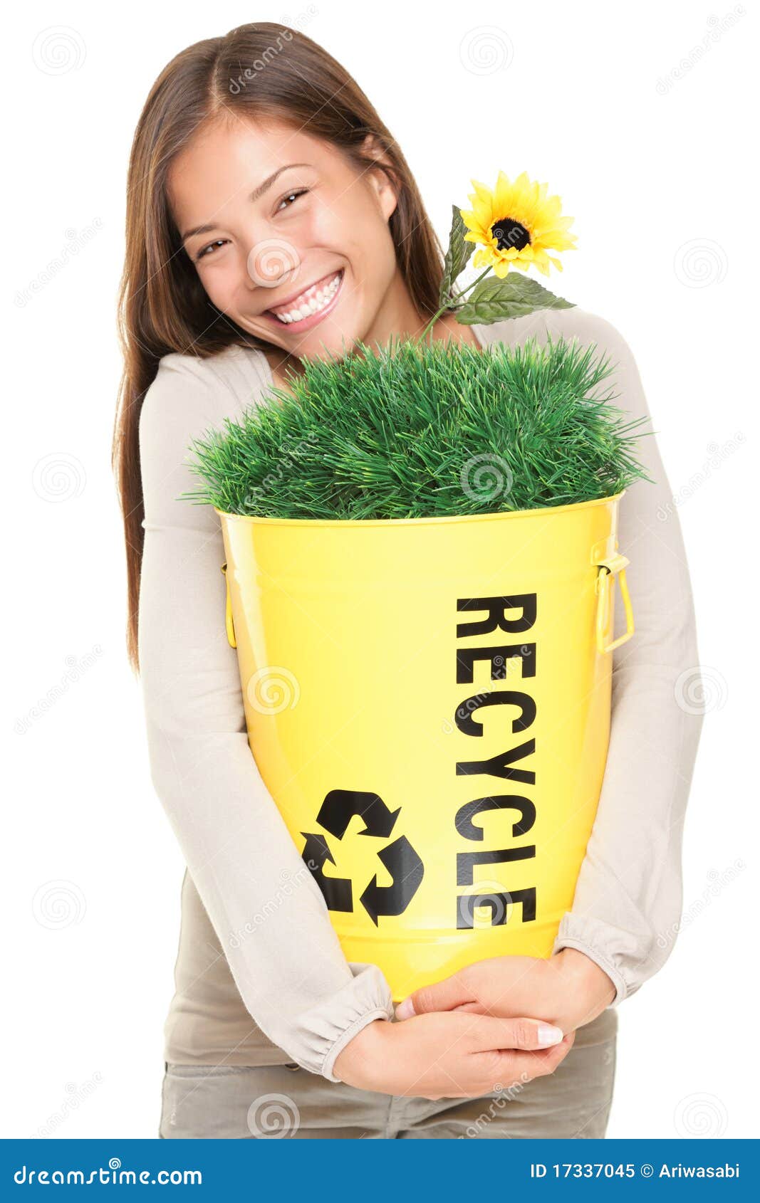 Woman Holding Recycling Bin Smiling Stock Image - Image of concept ...