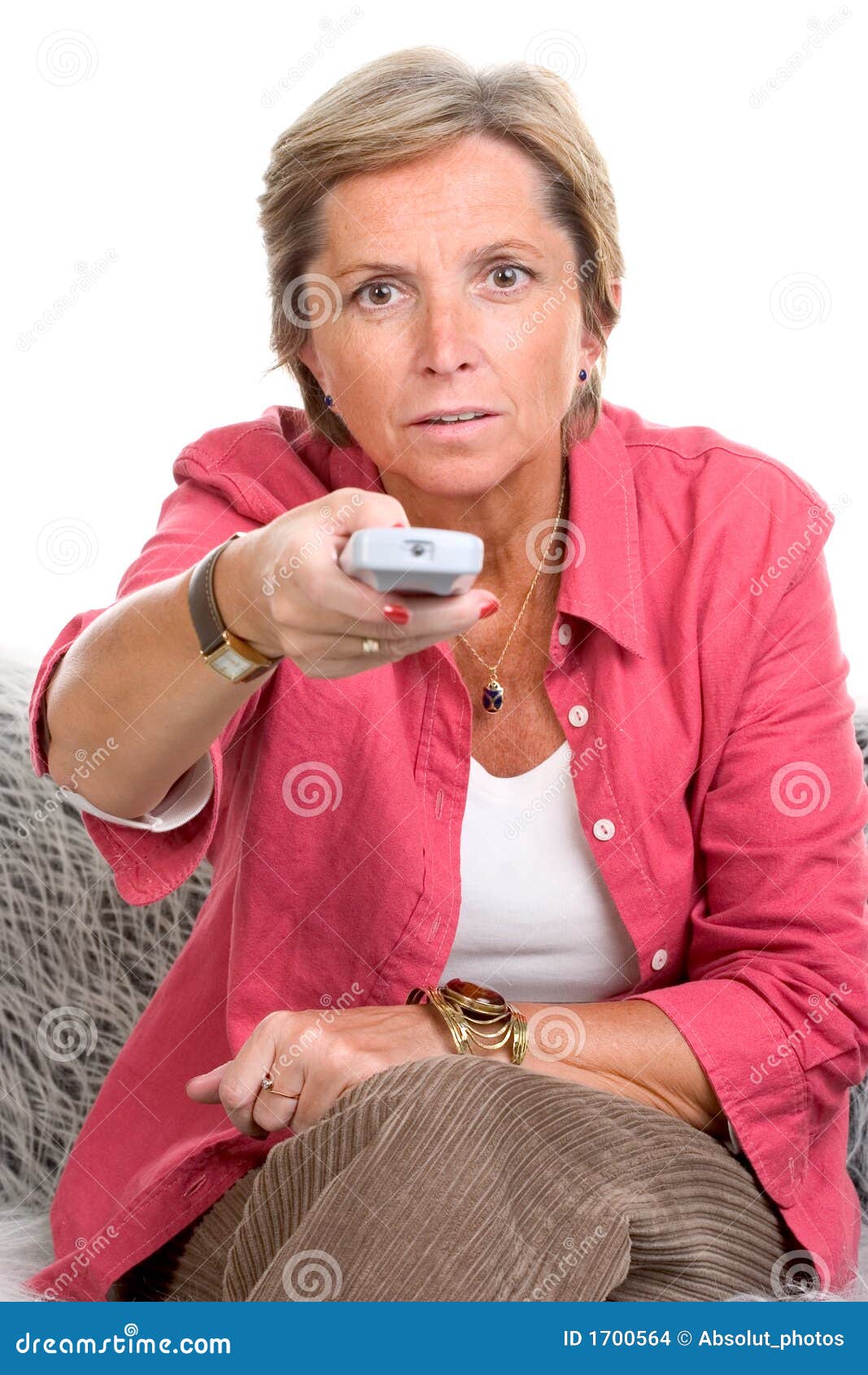 Woman Holding Remote Control Stock Photo - Image of adult, holding: 1700564