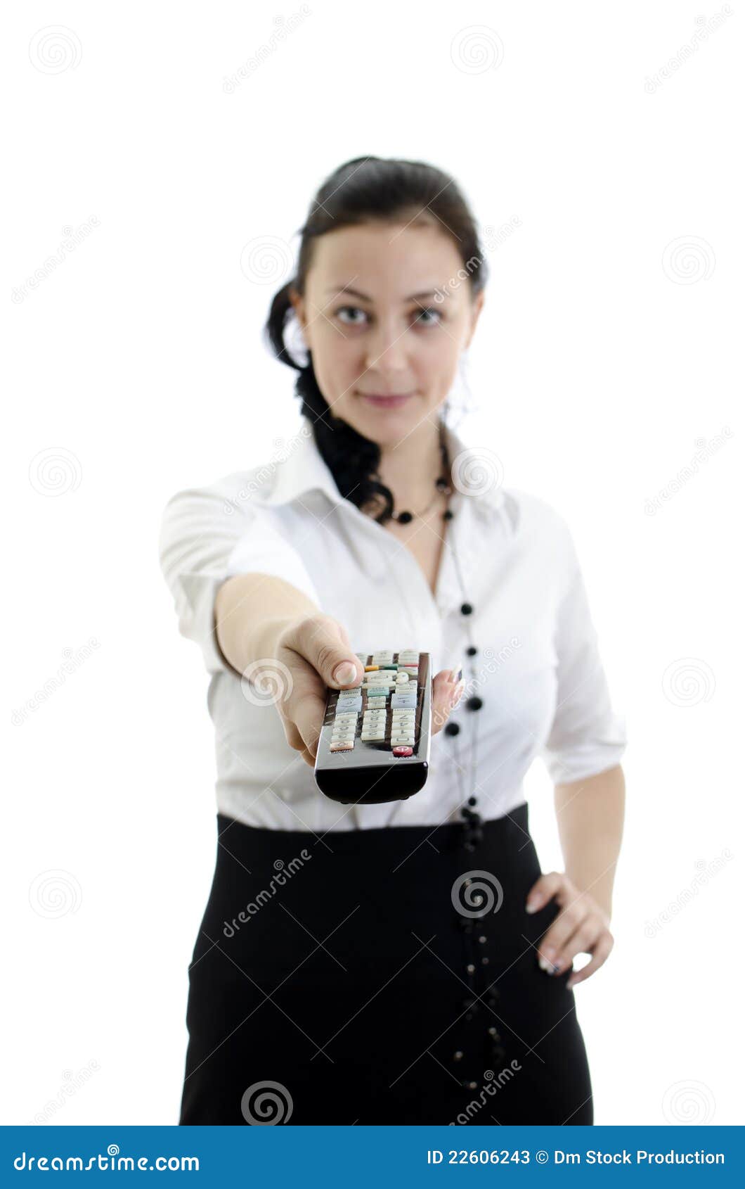 Woman Holding Remote Control Stock Image - Image of front, controller ...