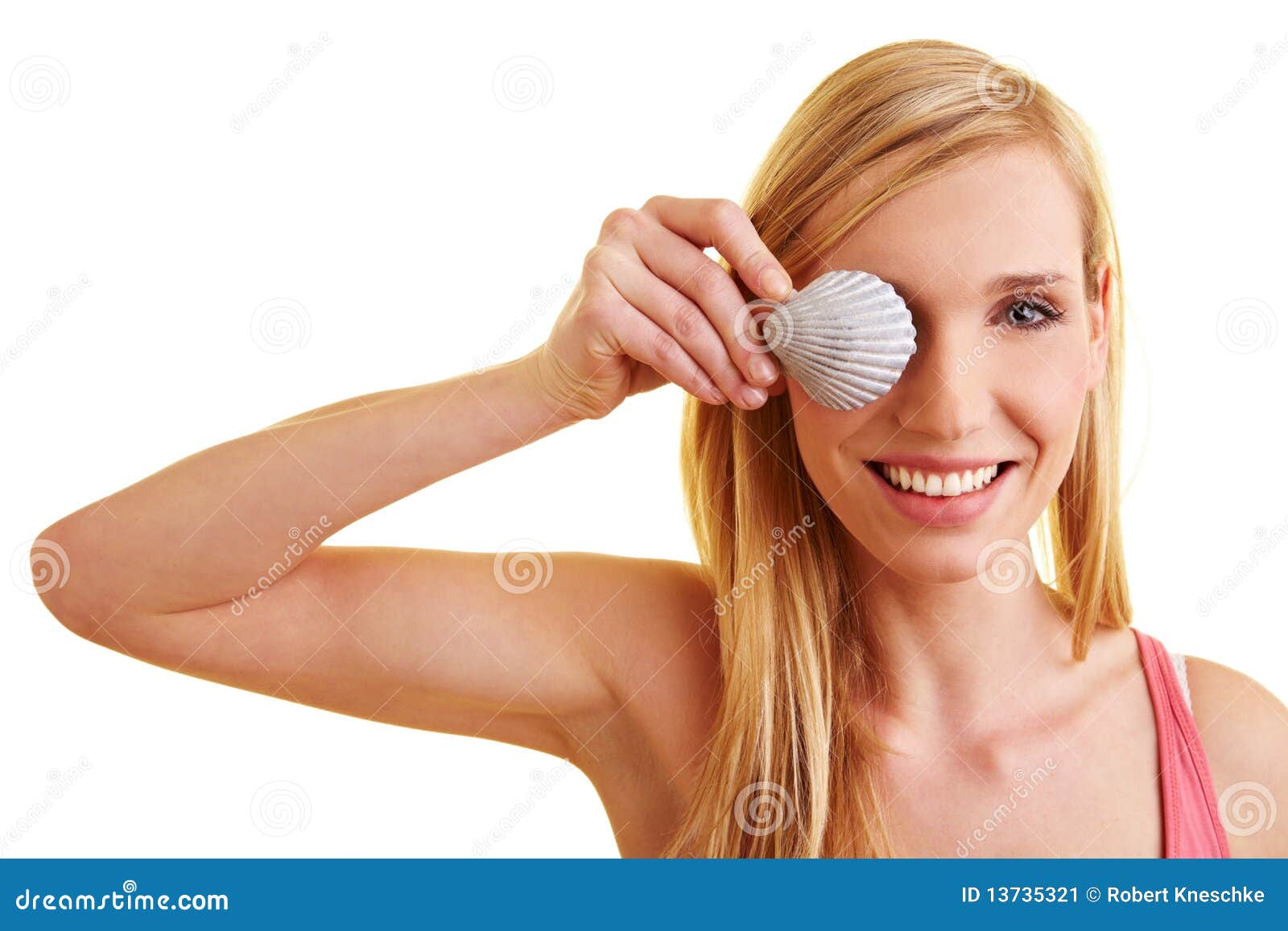Woman holding a sea shell stock image. Image of pleasure - 13735321