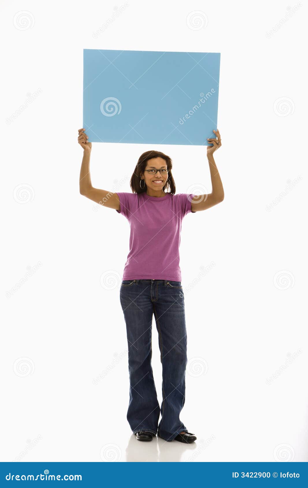 Woman holding sign. stock photo. Image of colour, looking - 3422900