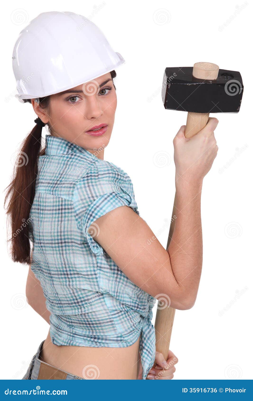 Woman Holding Sledge-hammer Stock Photo - Image of caucasian, fashion ...