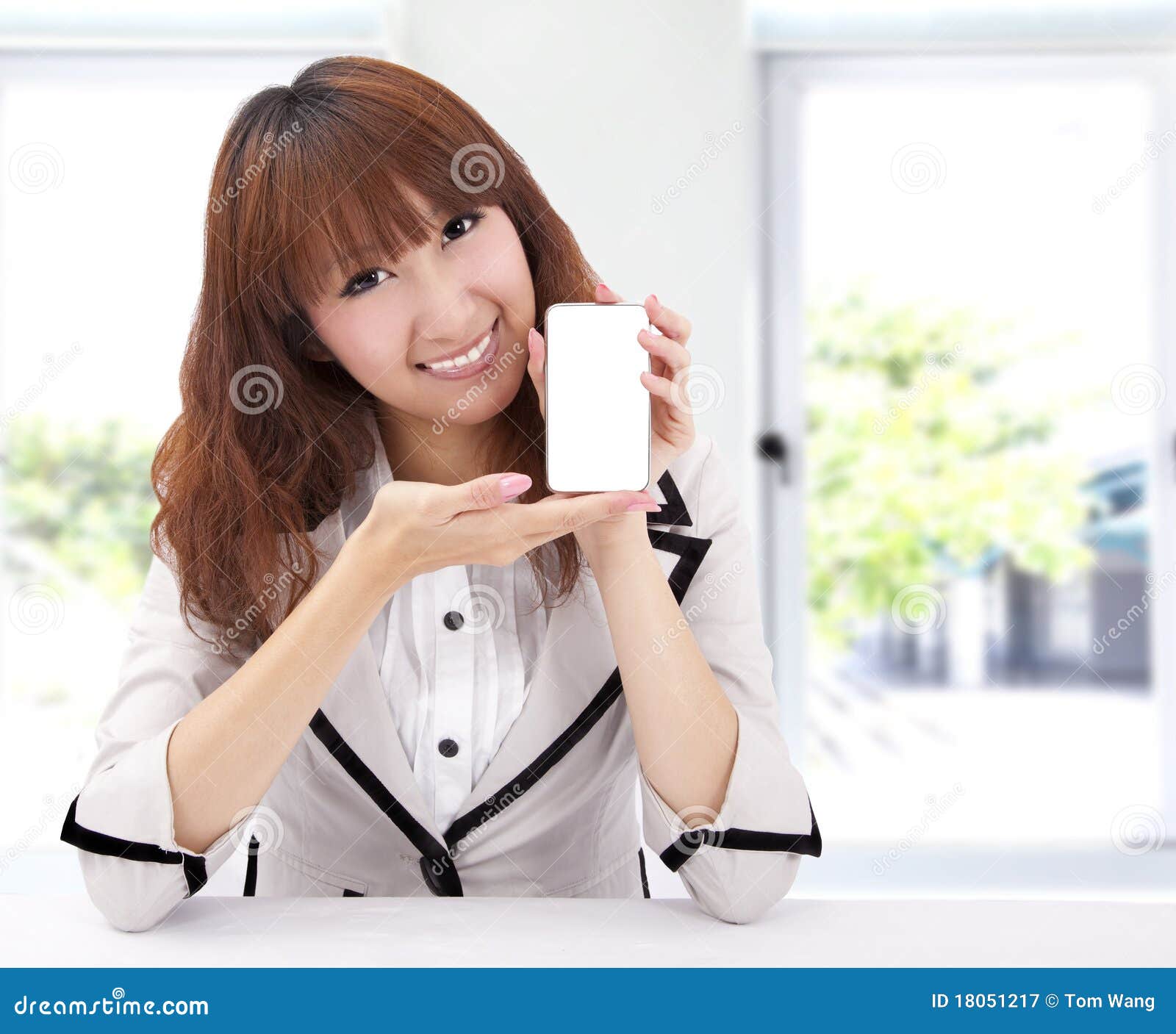 Woman Holding a Smart Phone Stock Image - Image of introduction, smile ...