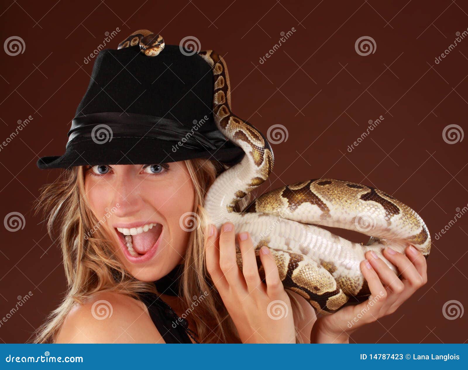 Woman holding a snake stock image. Image of cute, girl - 14787423