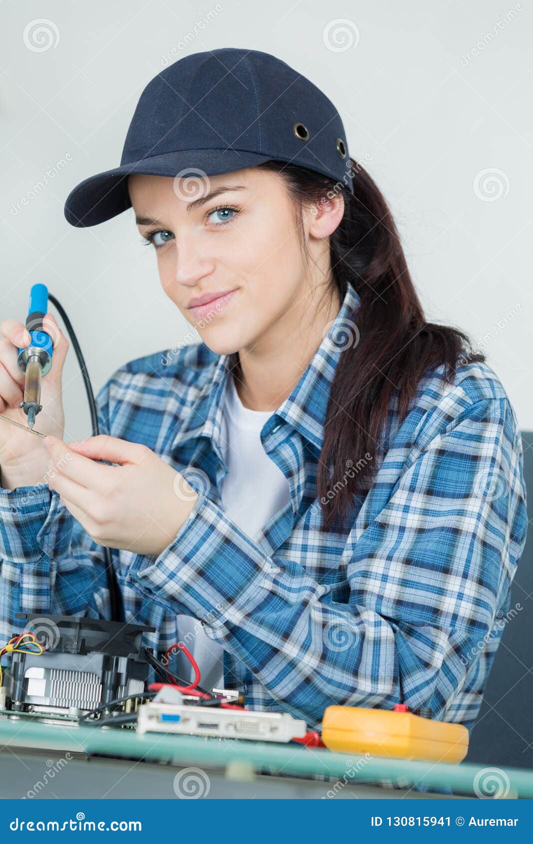 Woman Holding Soldering Tool Stock Image - Image of electricity ...