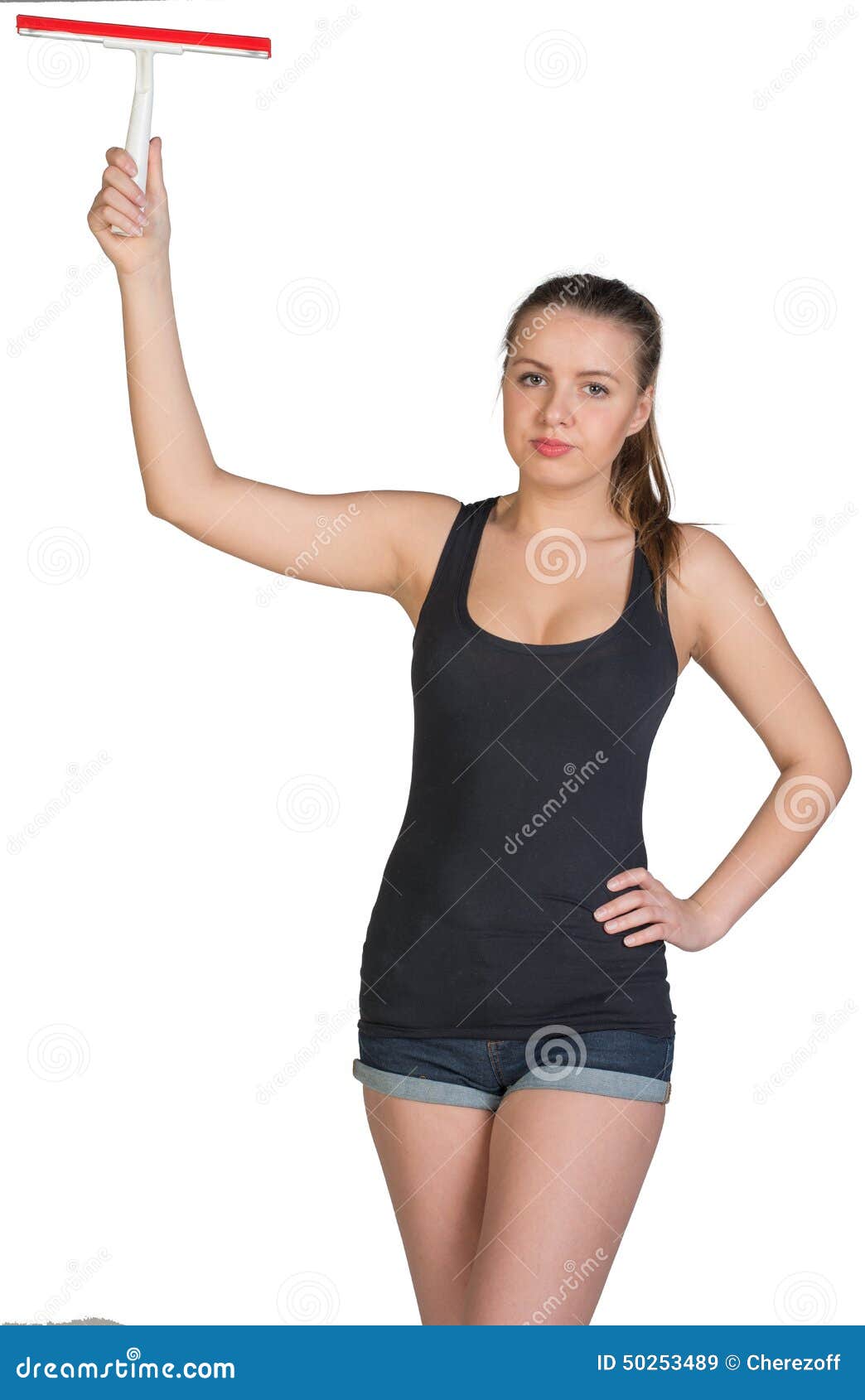 Woman holding squeegee stock image. Image of isolated - 50253489