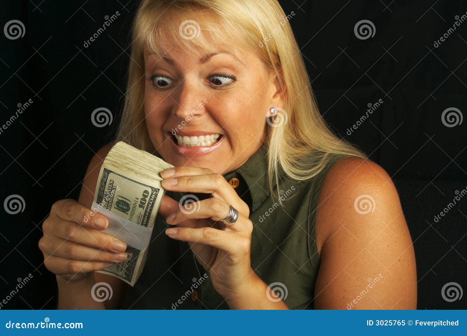 Woman Holding Stack of Money Stock Image - Image of black ...