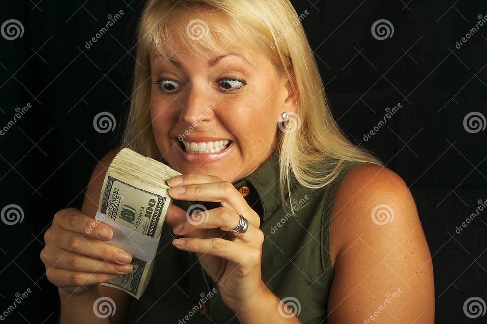 Woman Holding Stack of Money Stock Image - Image of black ...