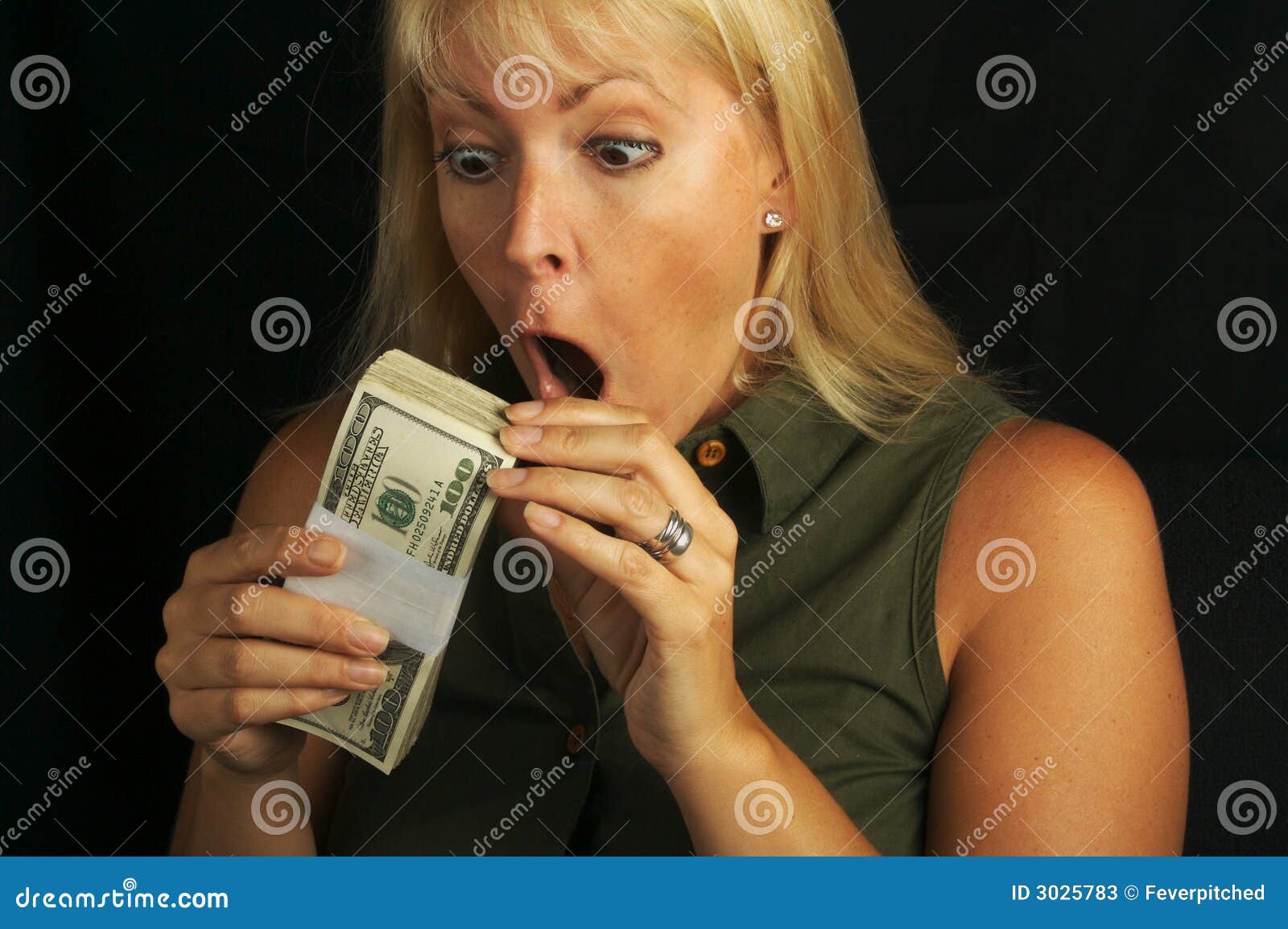 Woman Holding Stack of Money Stock Image - Image of excitement ...