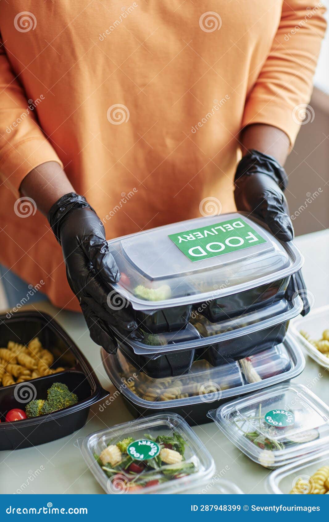 Woman Holding Stack of Plastic Containers with Food Delivery Order ...