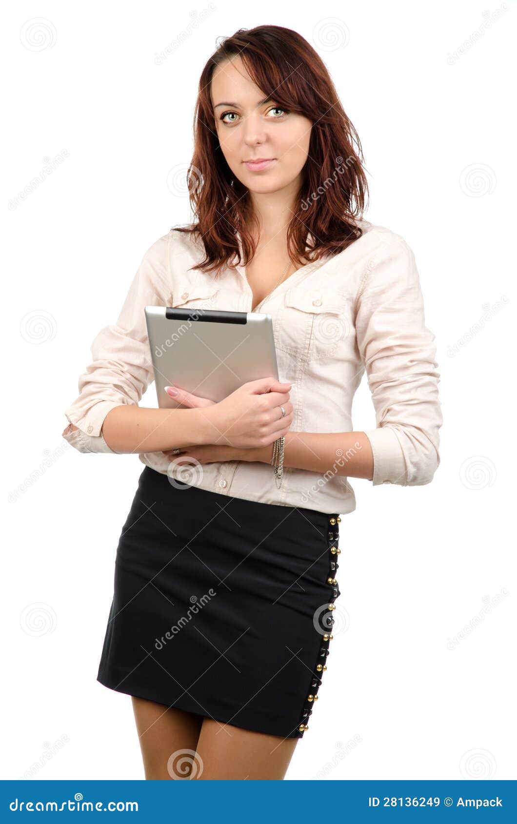 Woman holding a tablet stock image. Image of friendly - 28136249