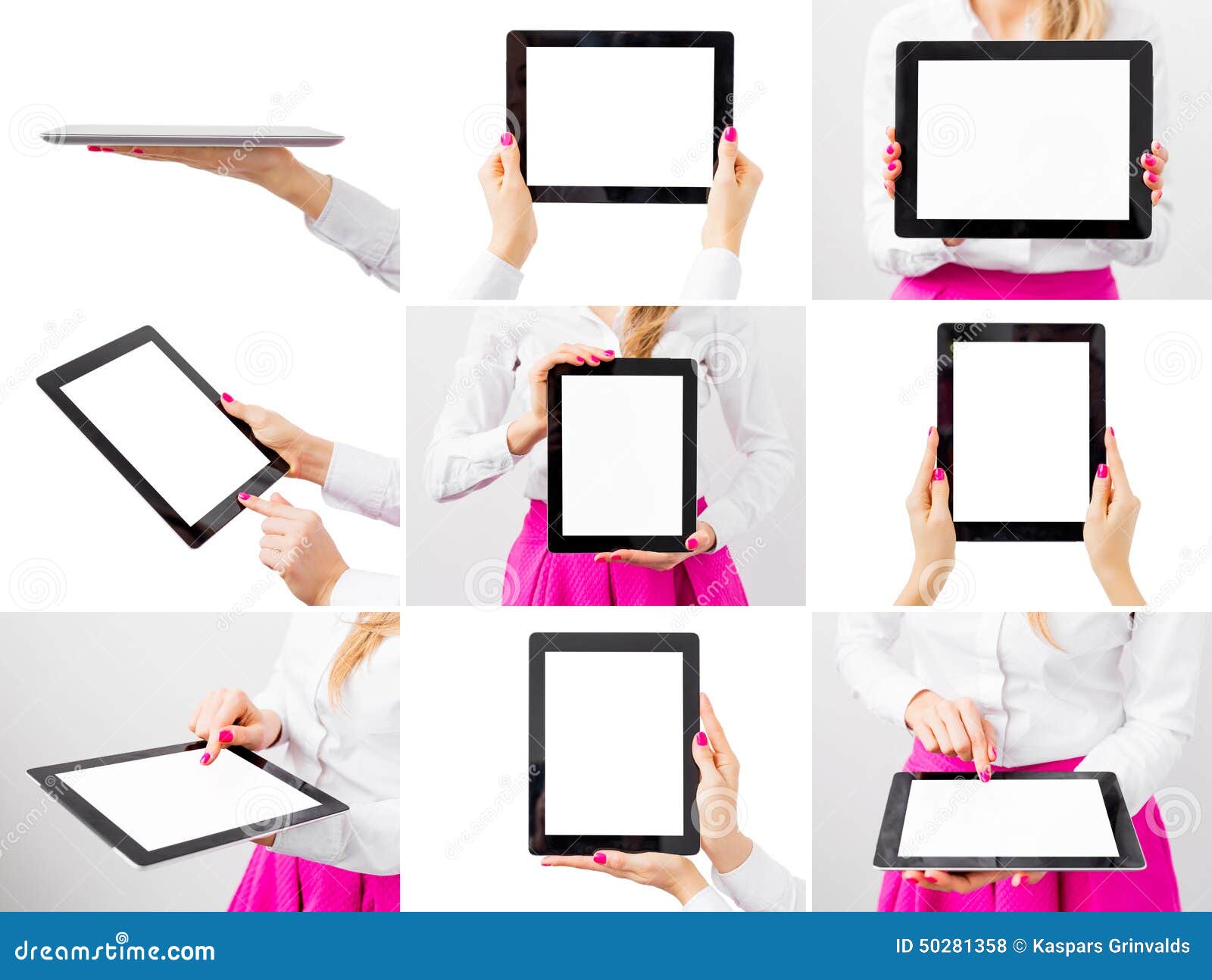 Woman Holding Tablet Computer, Collage of Different Photos Stock Photo ...