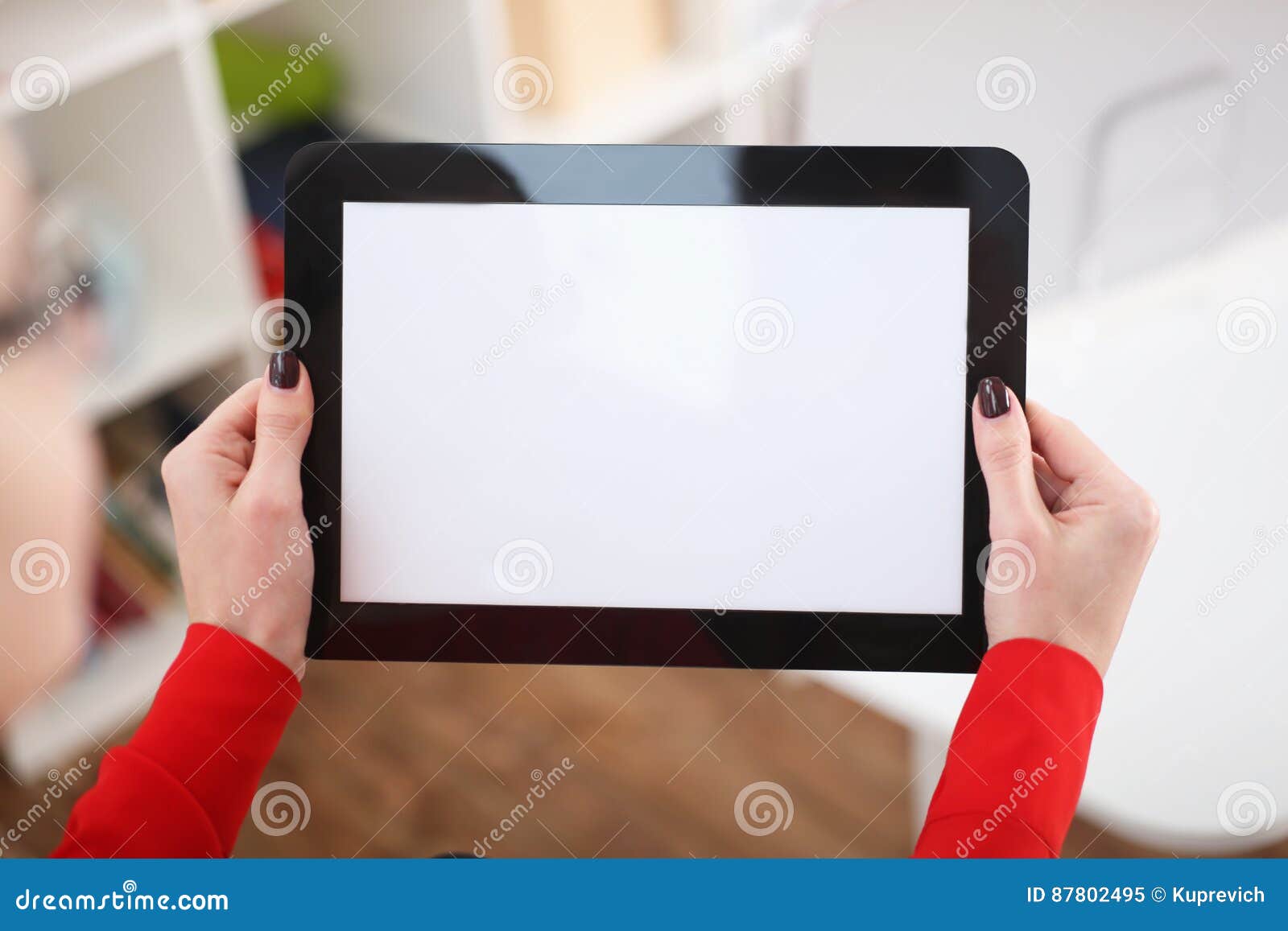 Woman Holding Tablet in Hands Stock Image - Image of office, laptop ...