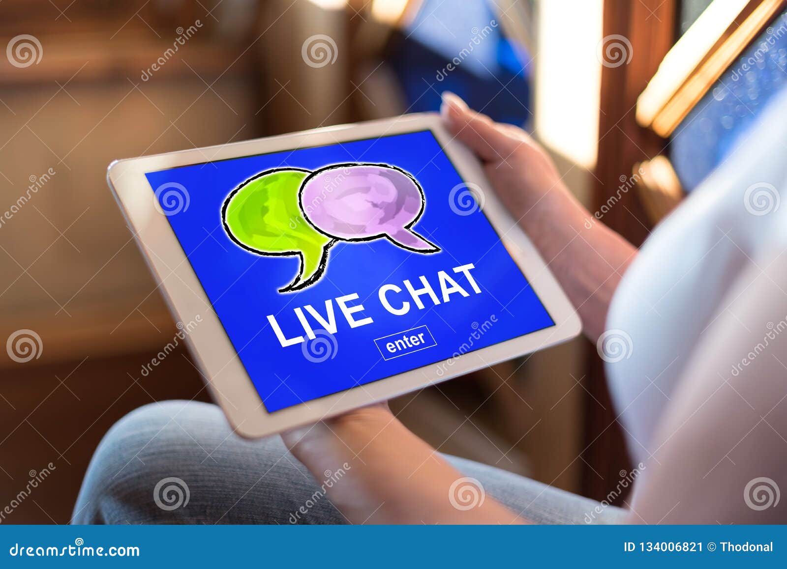 Live Chat Concept on a Tablet Stock Image - Image of speech ...
