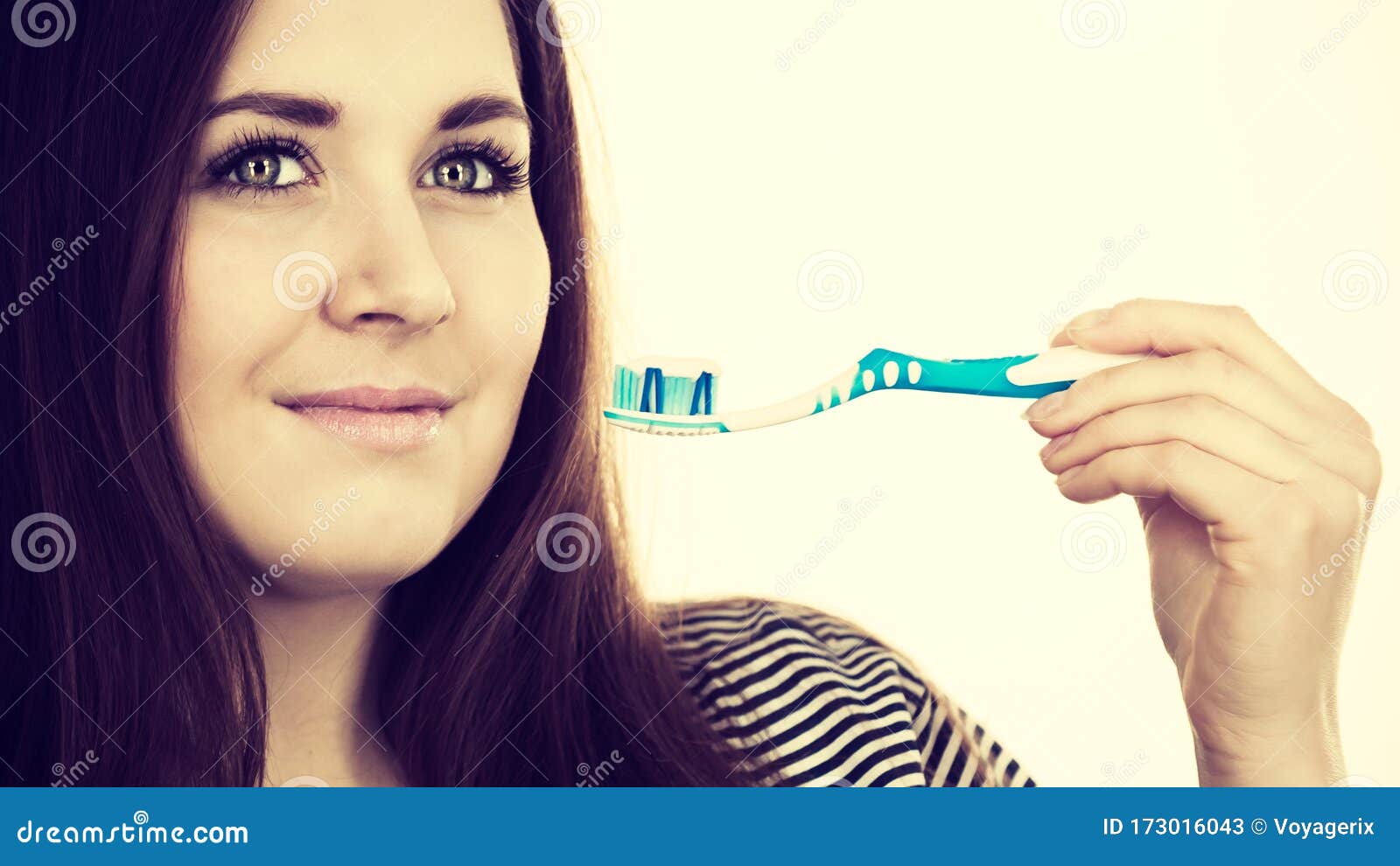 Woman Holds Toothbrush With Paste Stock Image Image Of Teeth Brushig