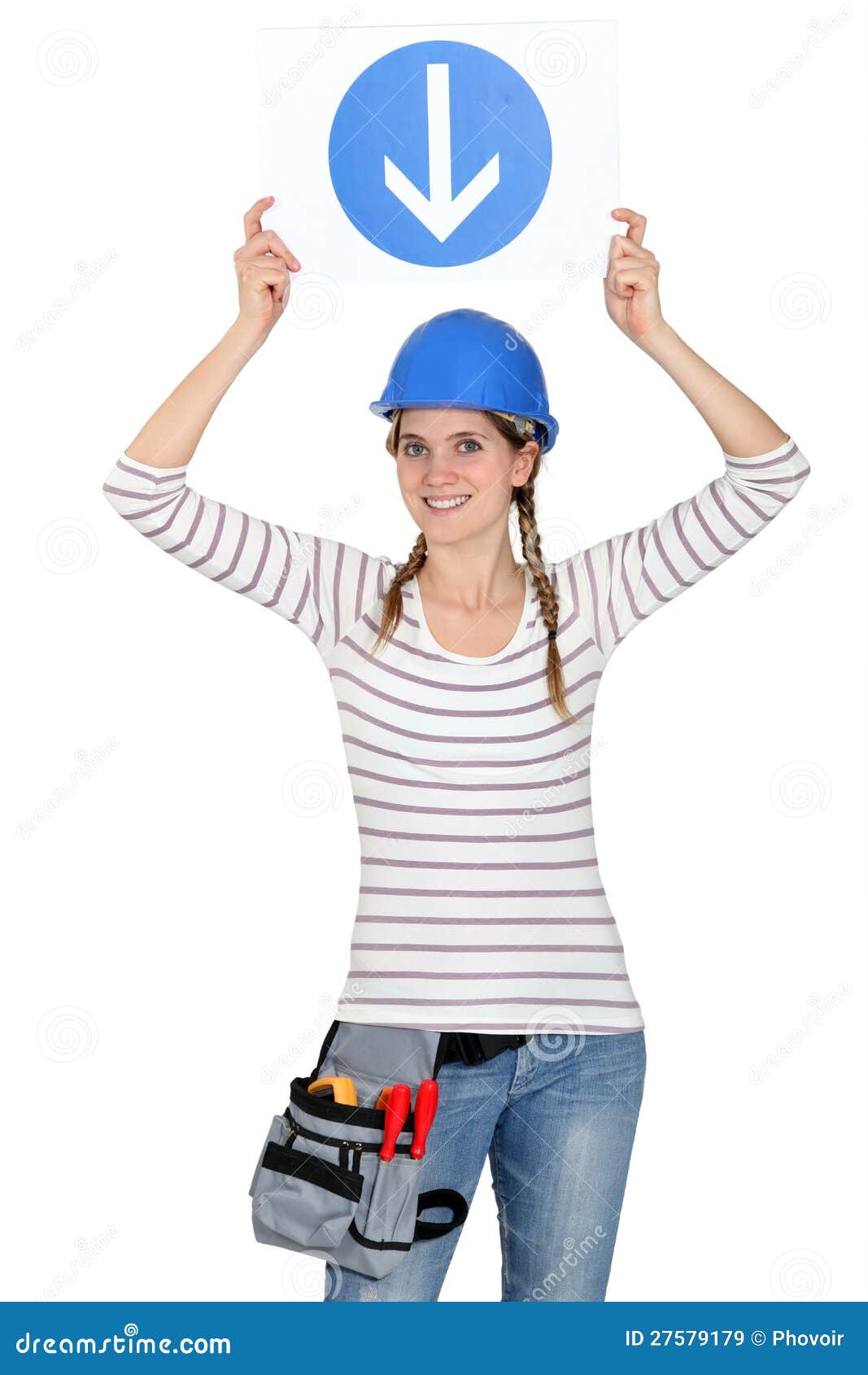 Woman Holding a Traffic Sign Stock Image - Image of holding, hand: 27579179
