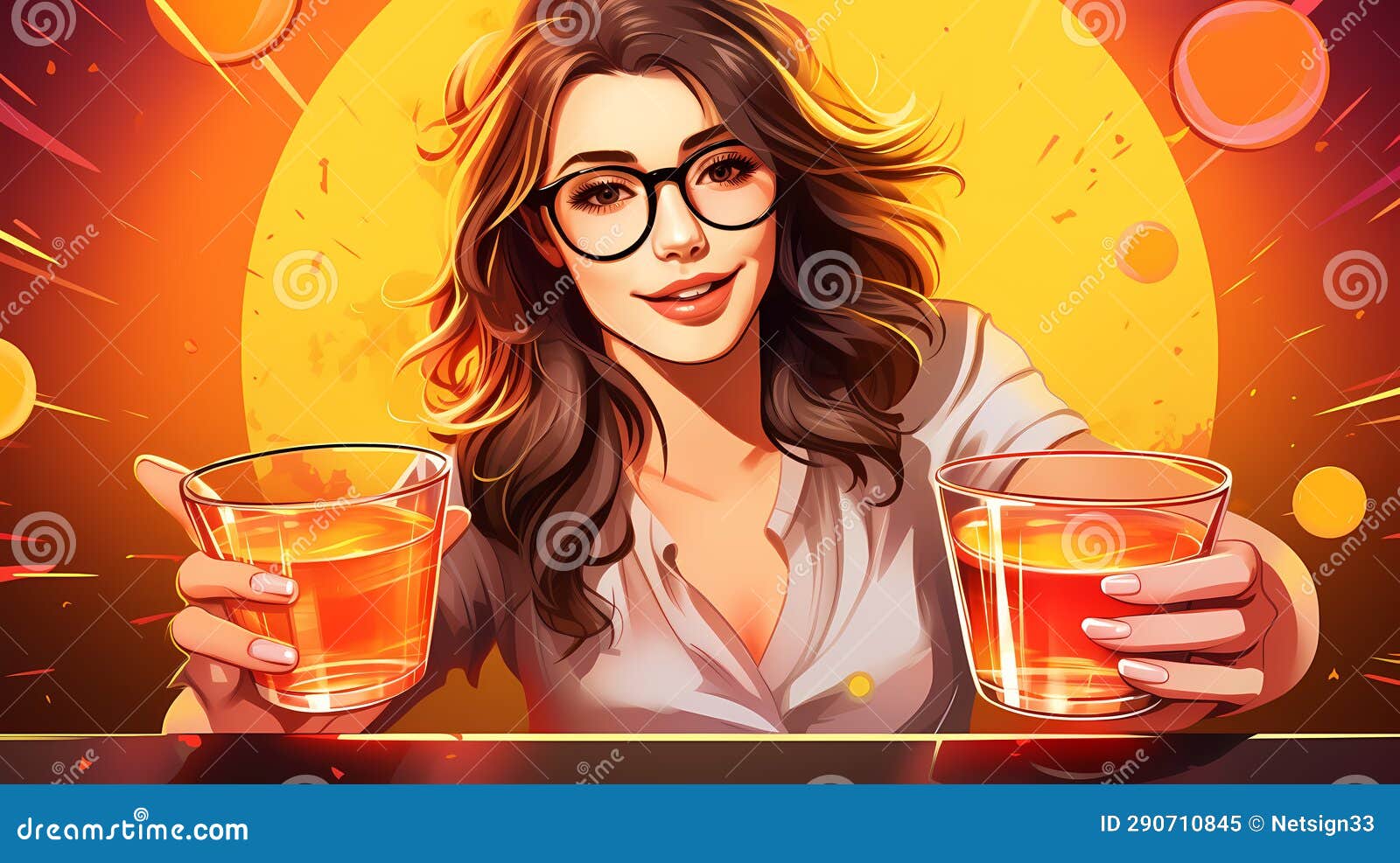 Woman Holding Two Glasses Stock Illustration Illustration Of Drinking