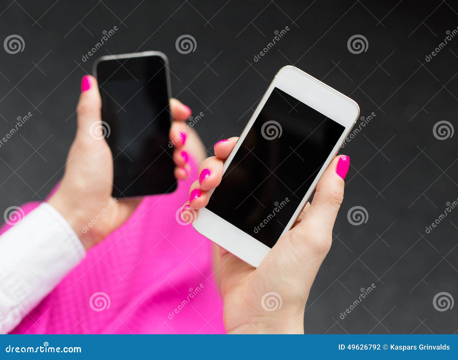 Woman Holding Two Mobile Phones Stock Photo - Image of girl, deciding ...