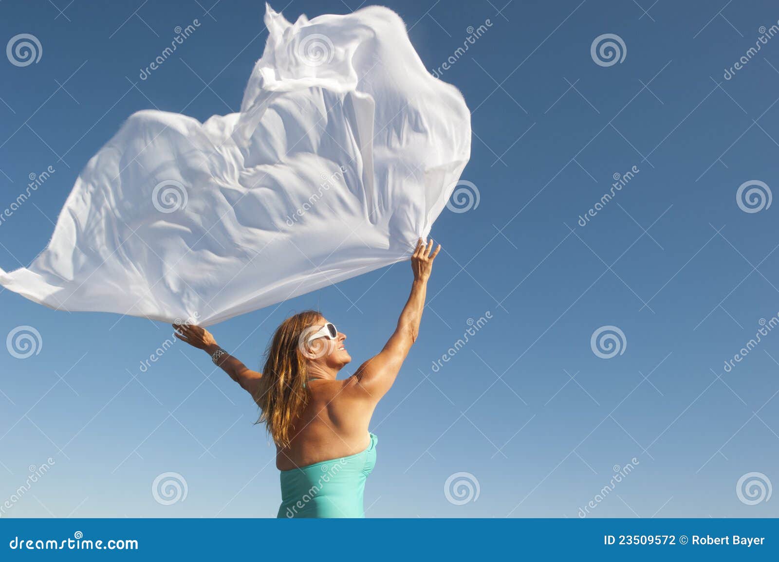 Woman Holding White Cloth in Wind Stock Photo - Image of inspirational ...
