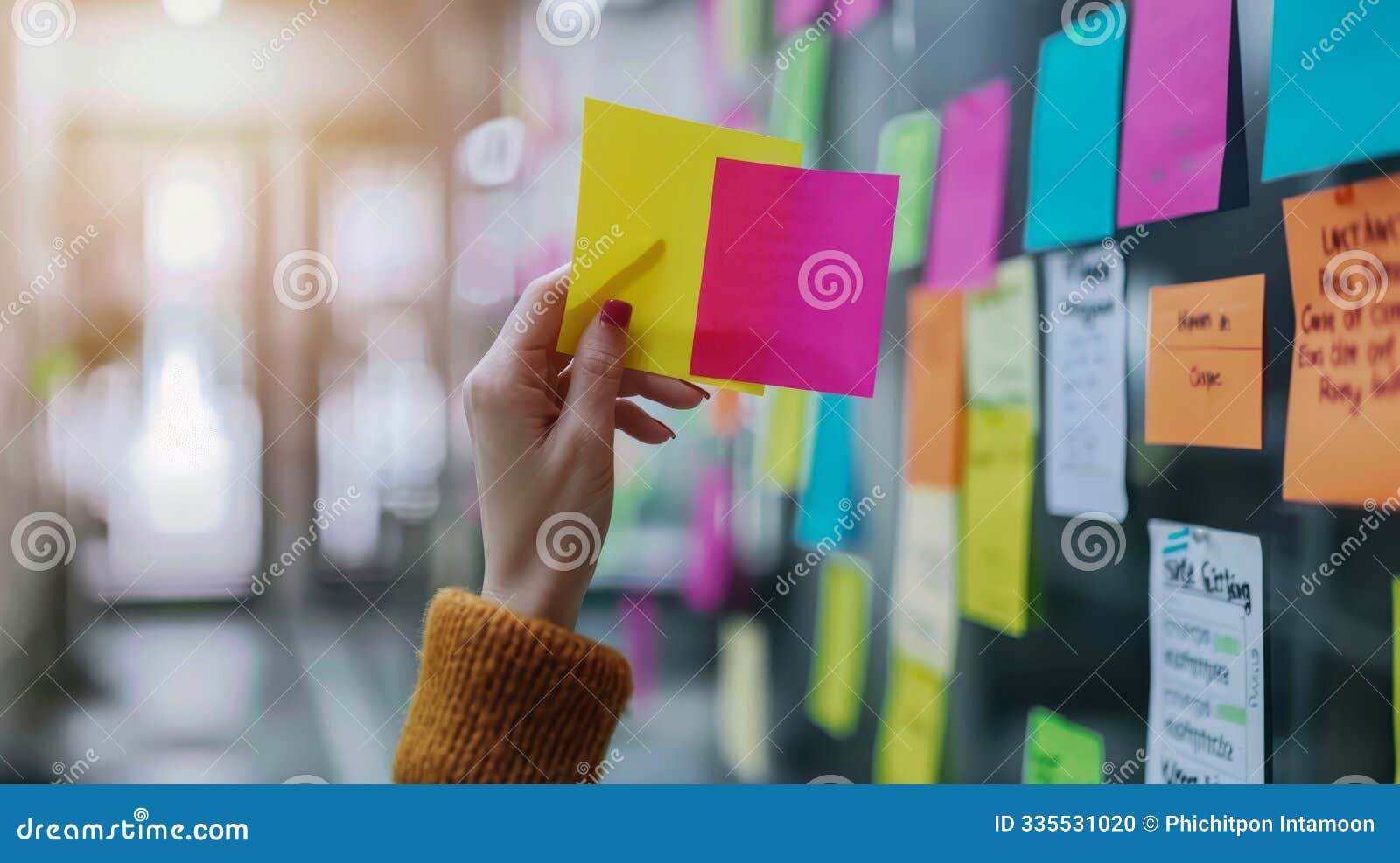 Woman Holding a Yellow Sticky Note Scrum Methodology Boards. Agile ...