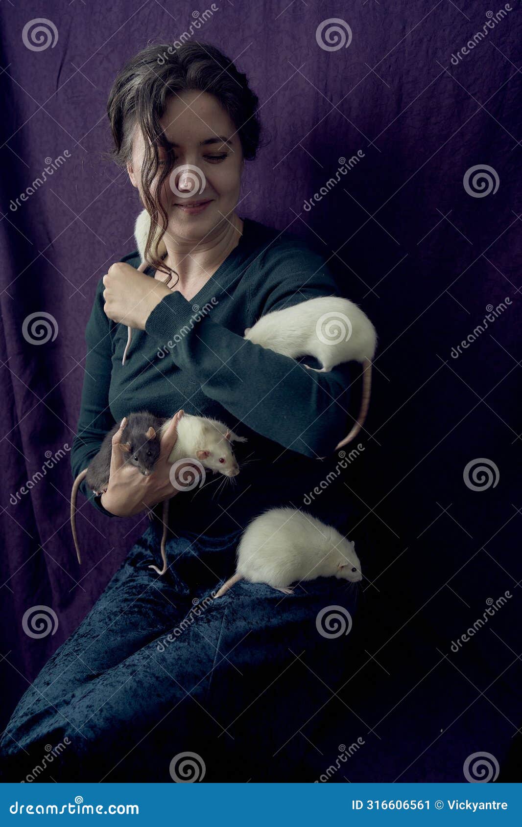 The Woman Holds All Her Five Rats in Her Hands Stock Image - Image of ...