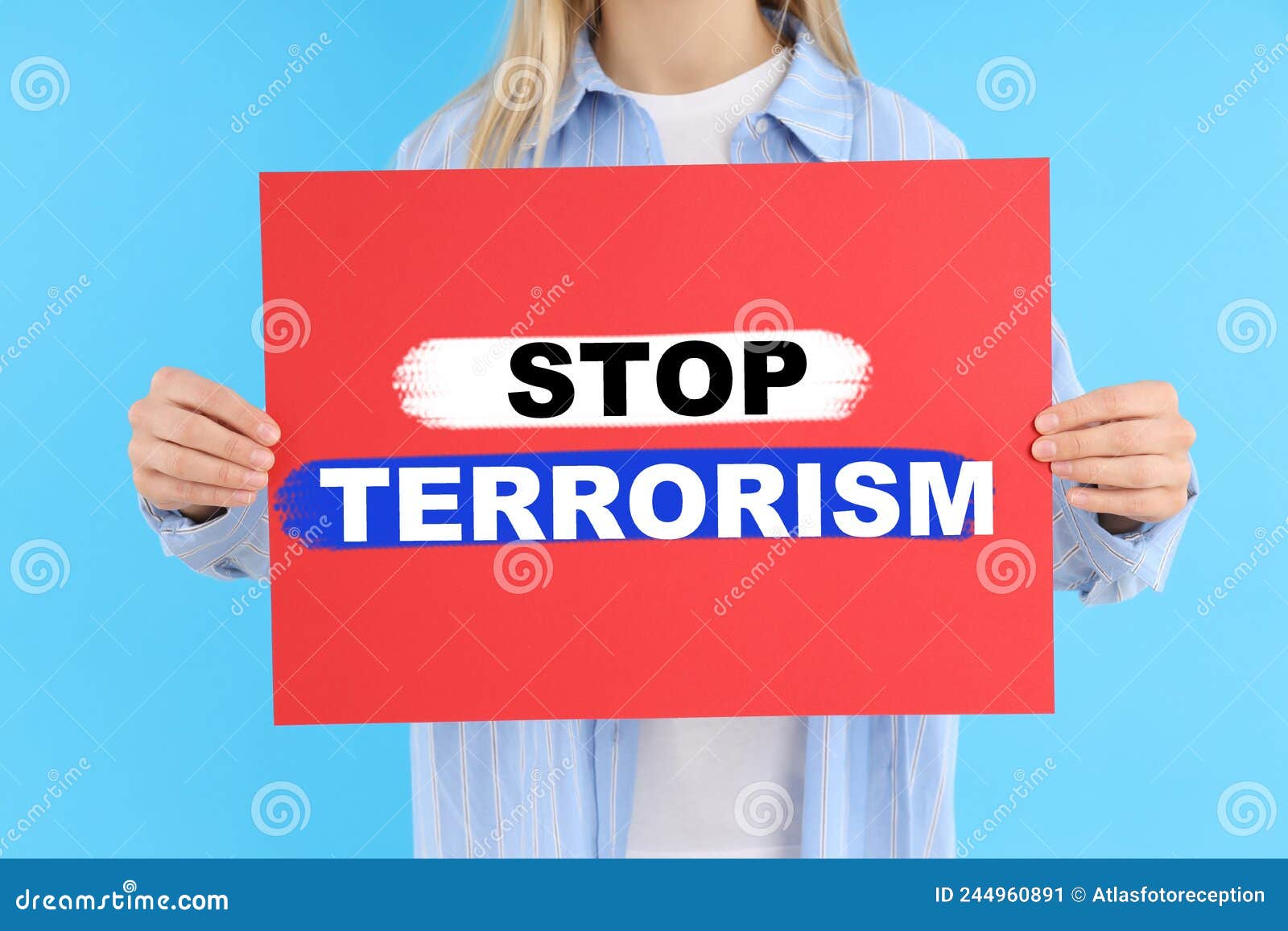 Woman Holds Banner with Text Stop Terrorism Stock Image - Image of ...