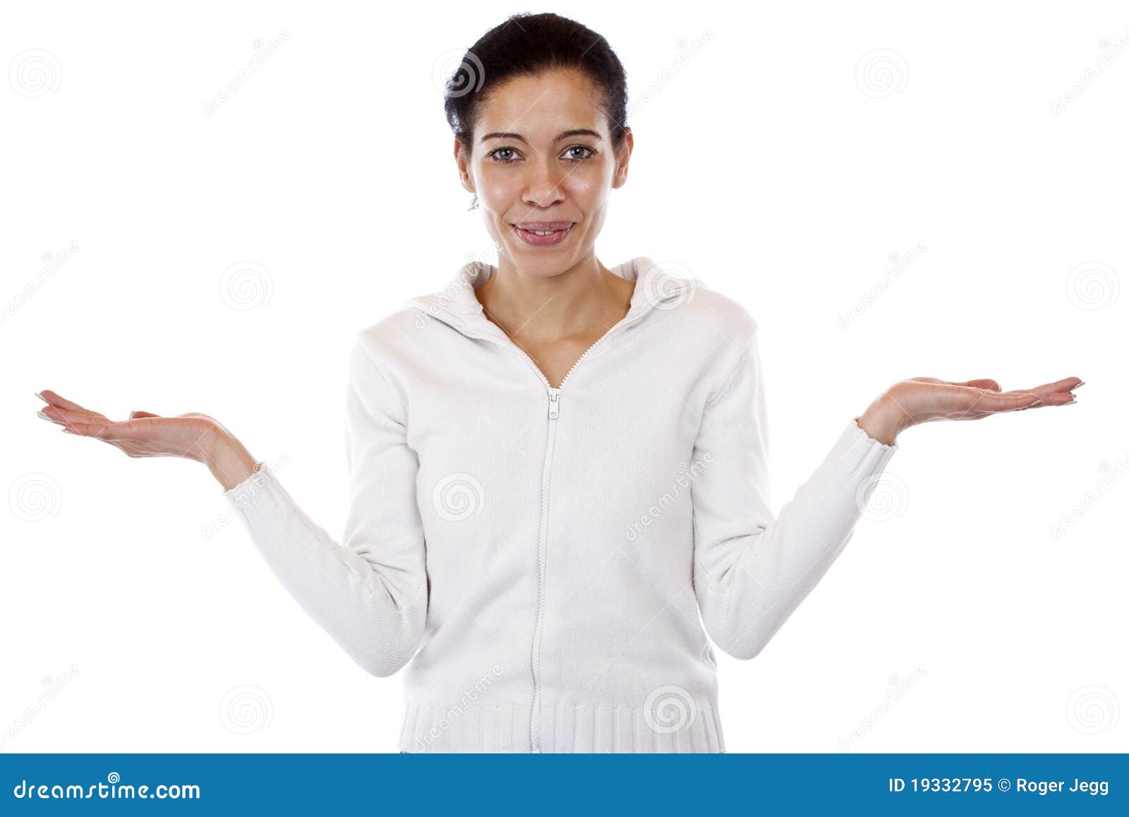 Woman Holds Both Hands for Presentation Stock Image - Image of black ...