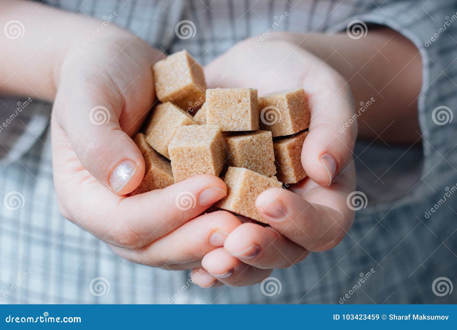 Woman Holds Brown Sugar Cubes in Hands. Stock Image - Image of heap ...