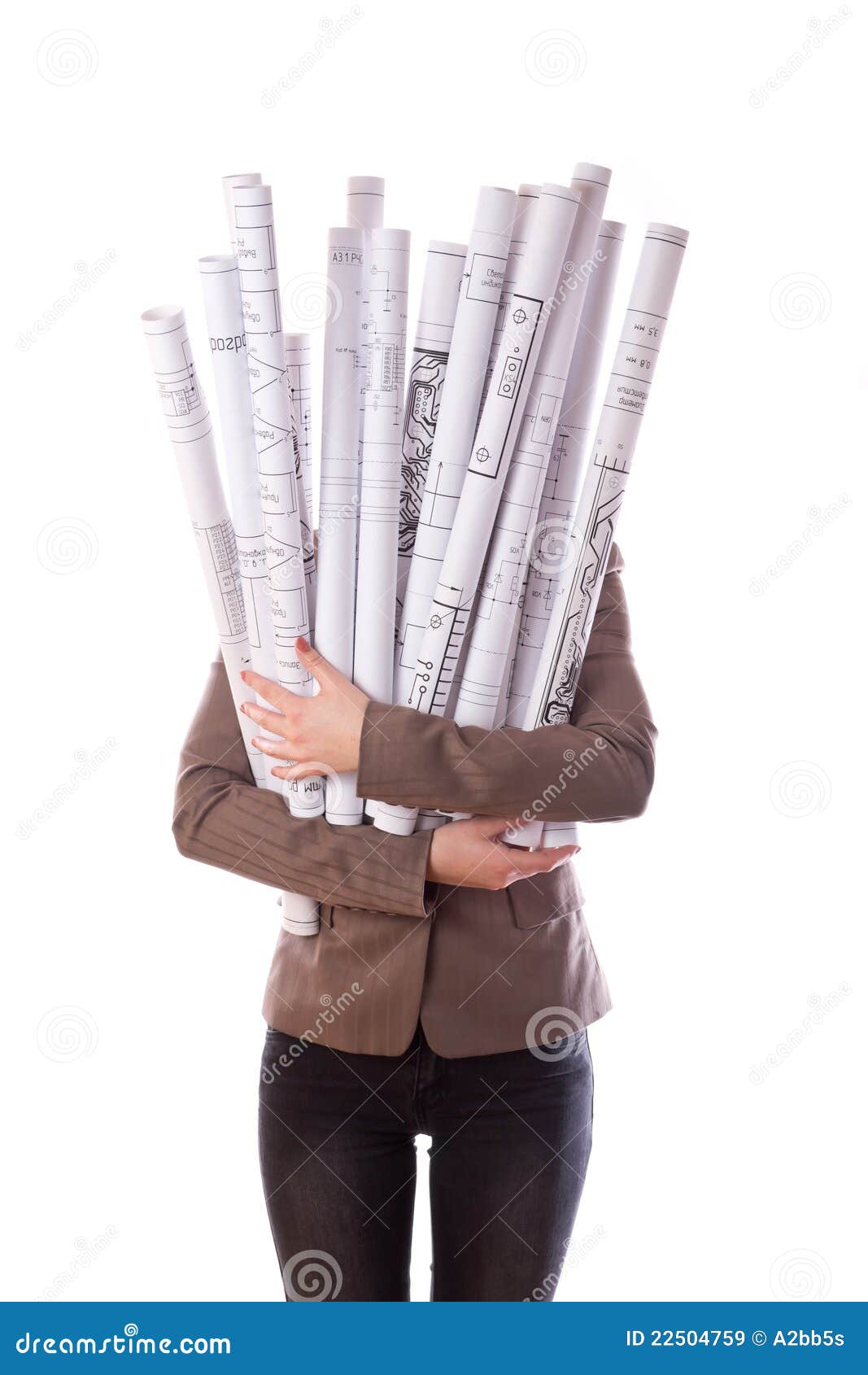 Woman Holds a Rolled-up Drawings Stock Image - Image of hand, paperwork ...