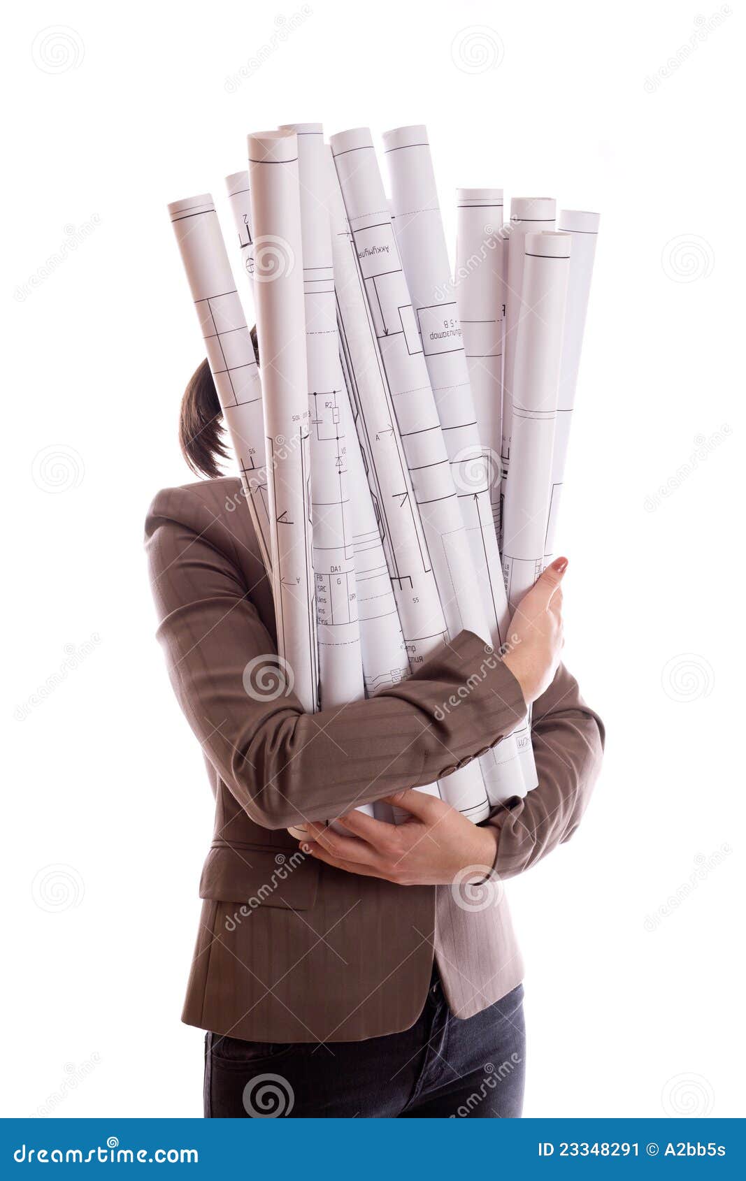 Woman Holds a Rolled-up Drawings Stock Image - Image of cloth, graphic ...