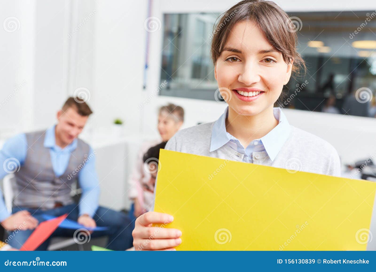 Woman Holds Sign in Workshop Stock Image - Image of trainee, woman ...
