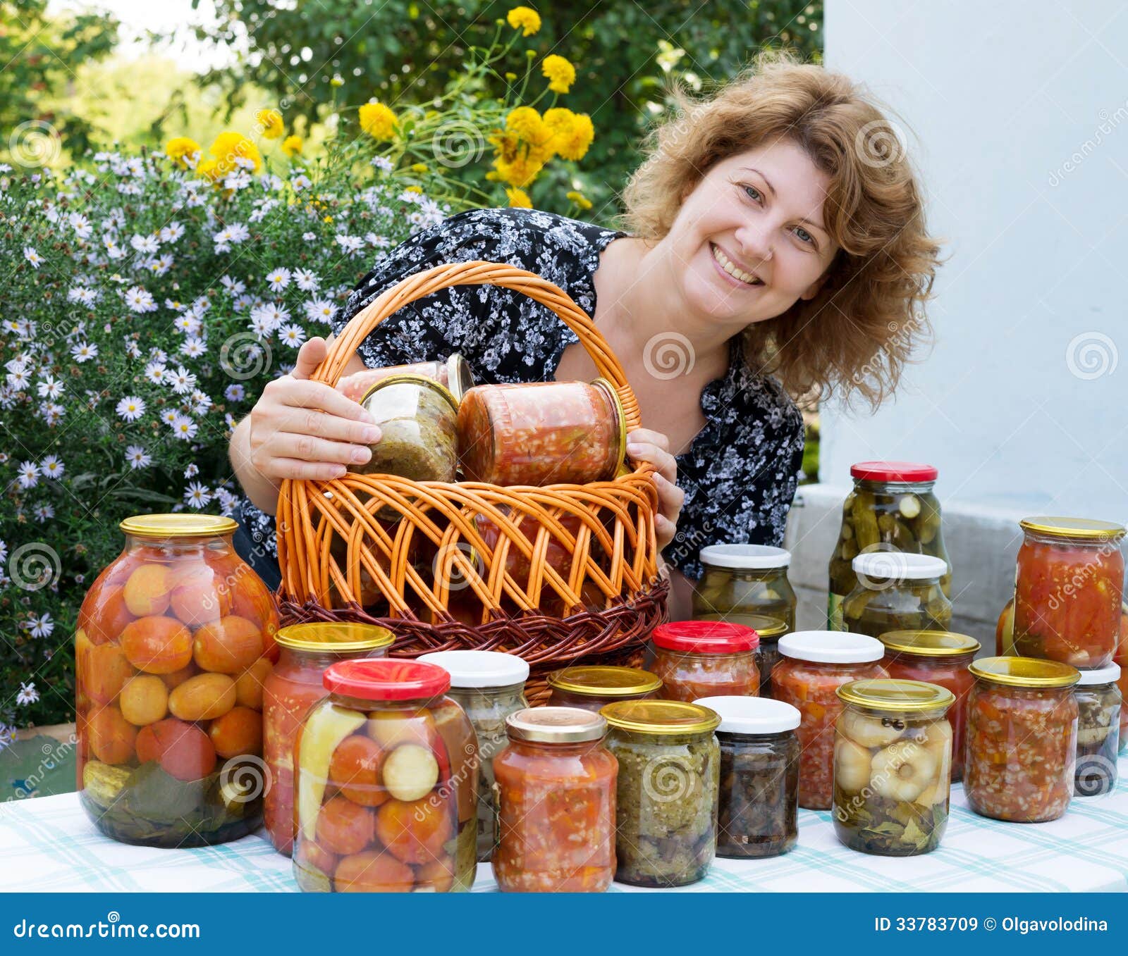 Woman with home canning stock image. Image of good, basket - 33783709