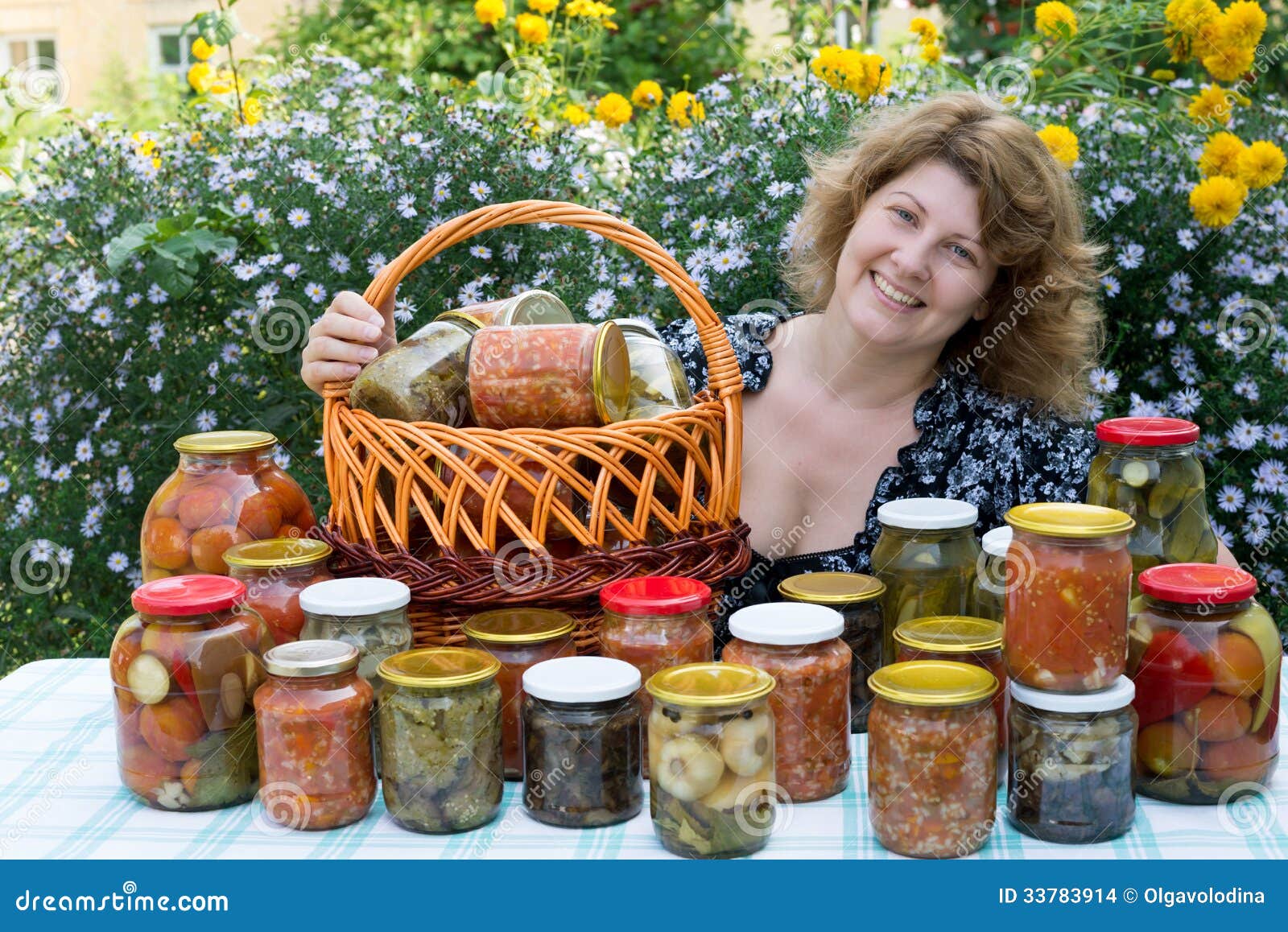 Woman with home canning stock photo. Image of house, flower - 33783914