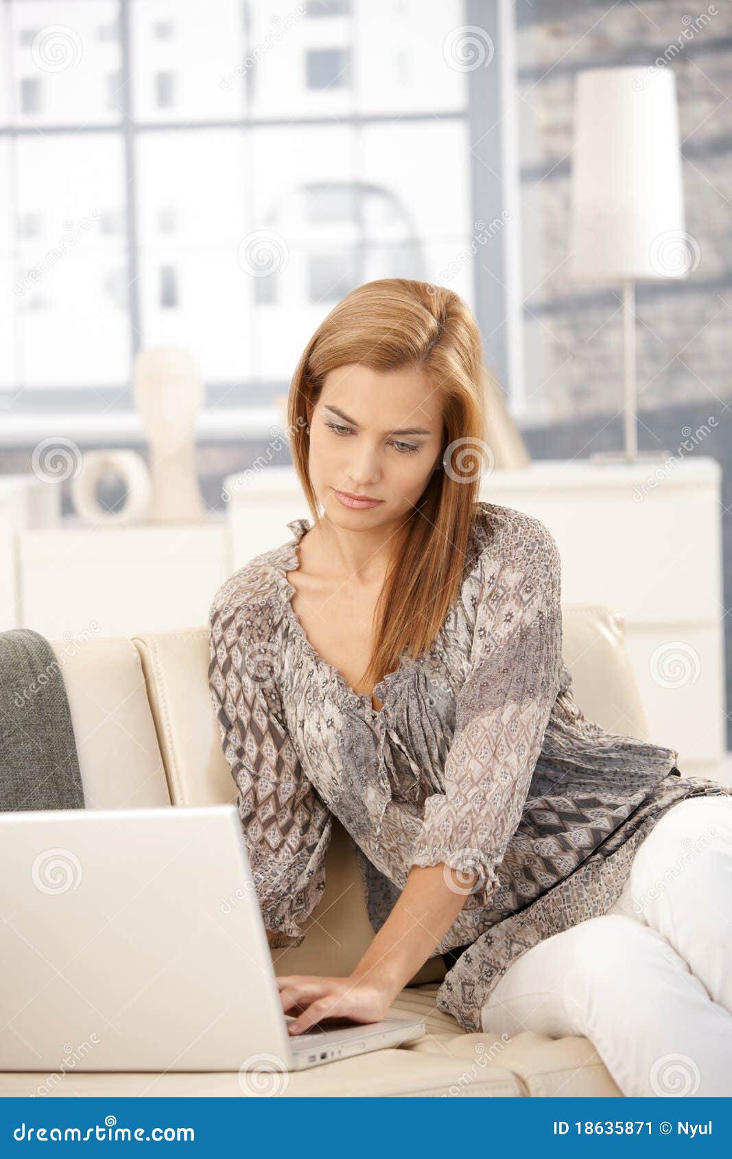 Woman at Home with Computer Stock Image - Image of lifestyle, computer ...