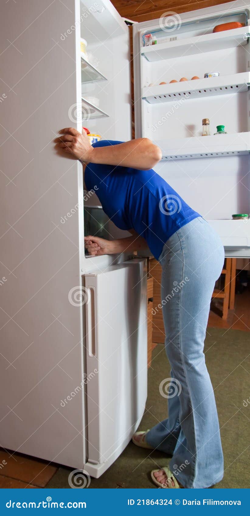 Woman at Home Looking Inside the Fridge Stock Photo - Image of open ...