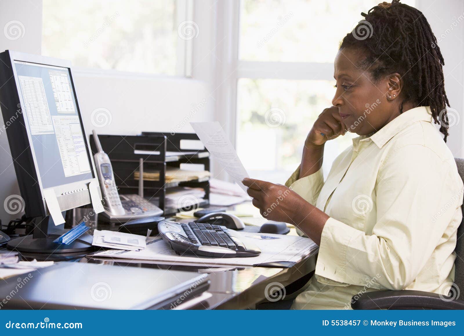 Woman in Home Office Using Computer Stock Image - Image of mature ...