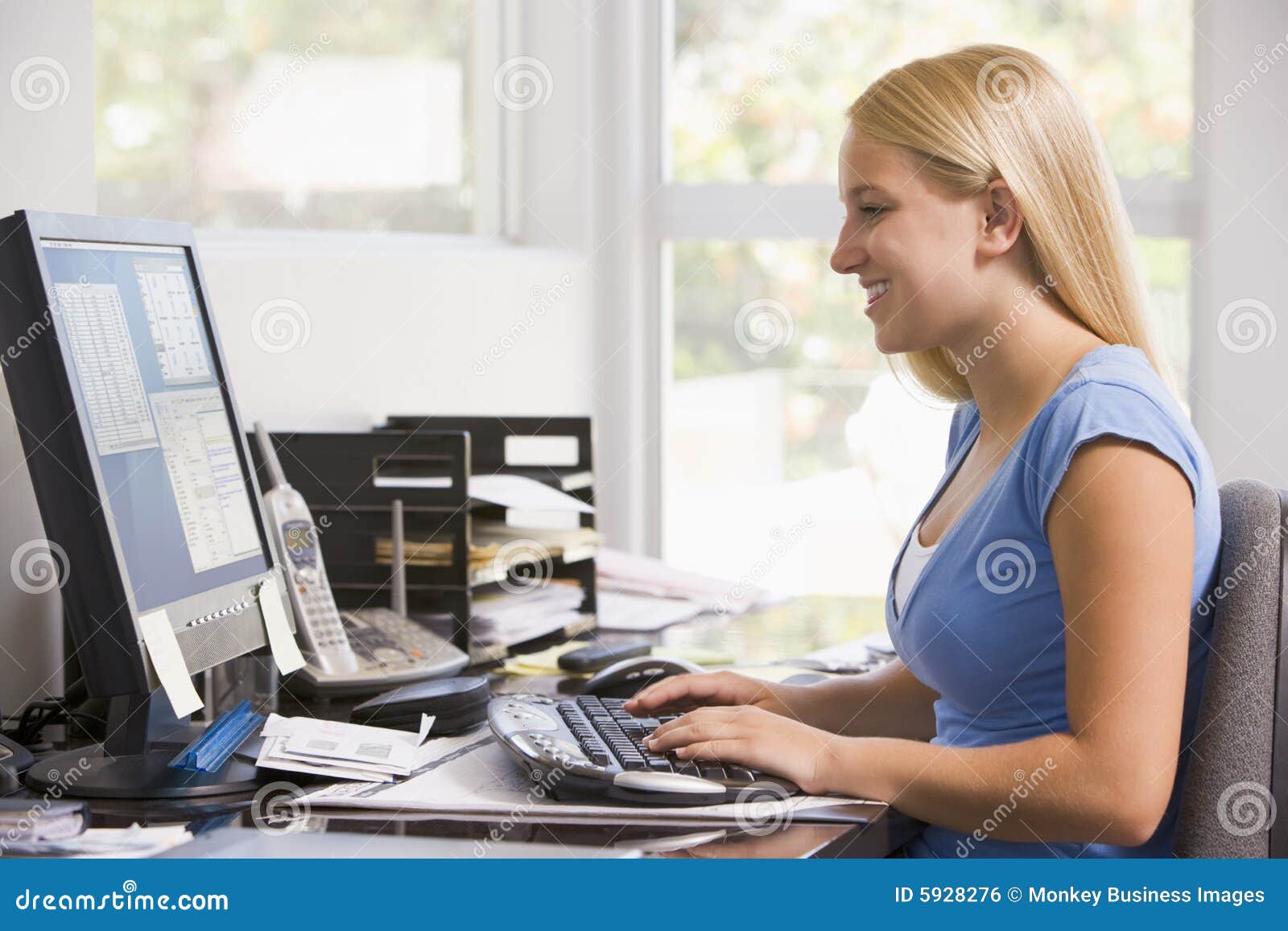 Woman in Home Office Using Computer Stock Photo - Image of working ...