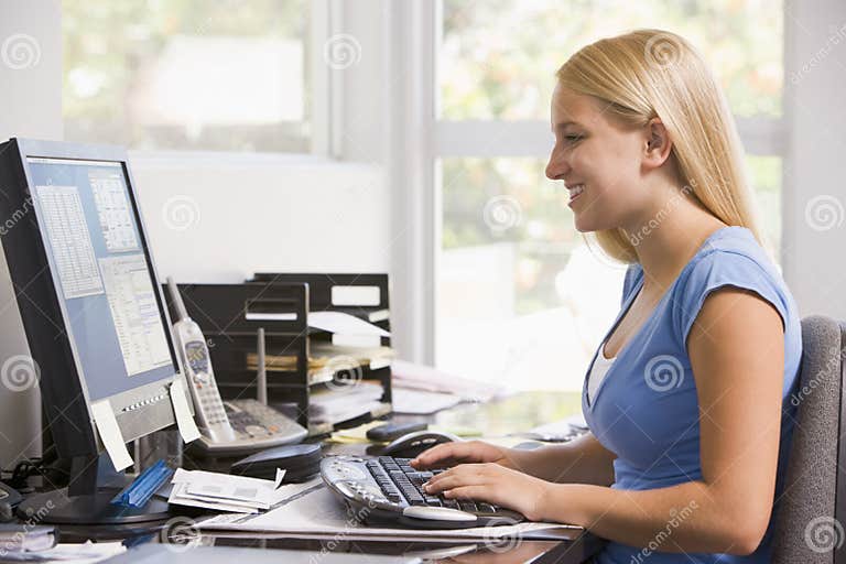 Woman in Home Office Using Computer Stock Photo - Image of working ...