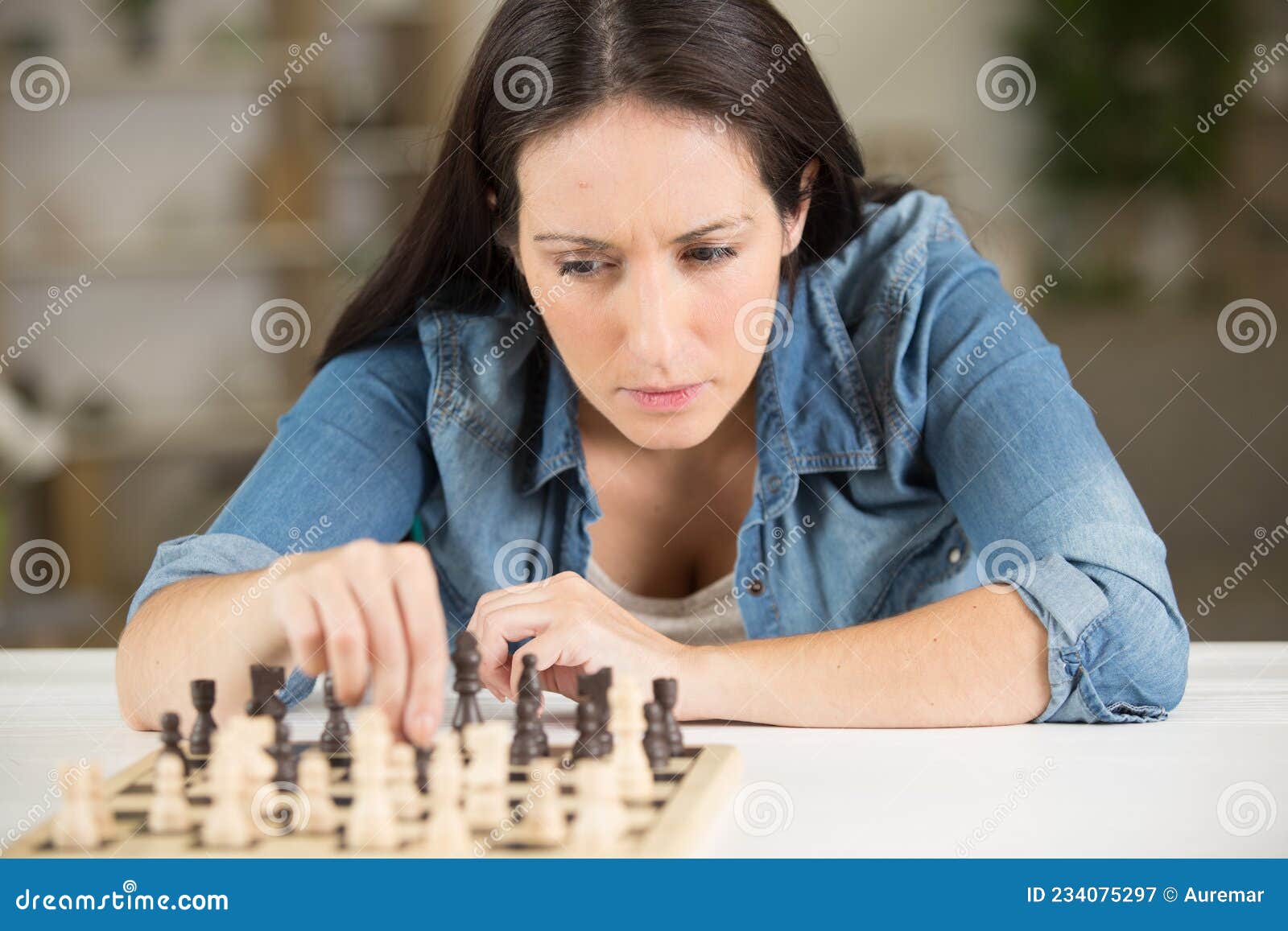 Woman at Home Playing Chess Alone Stock Image - Image of knowledge ...