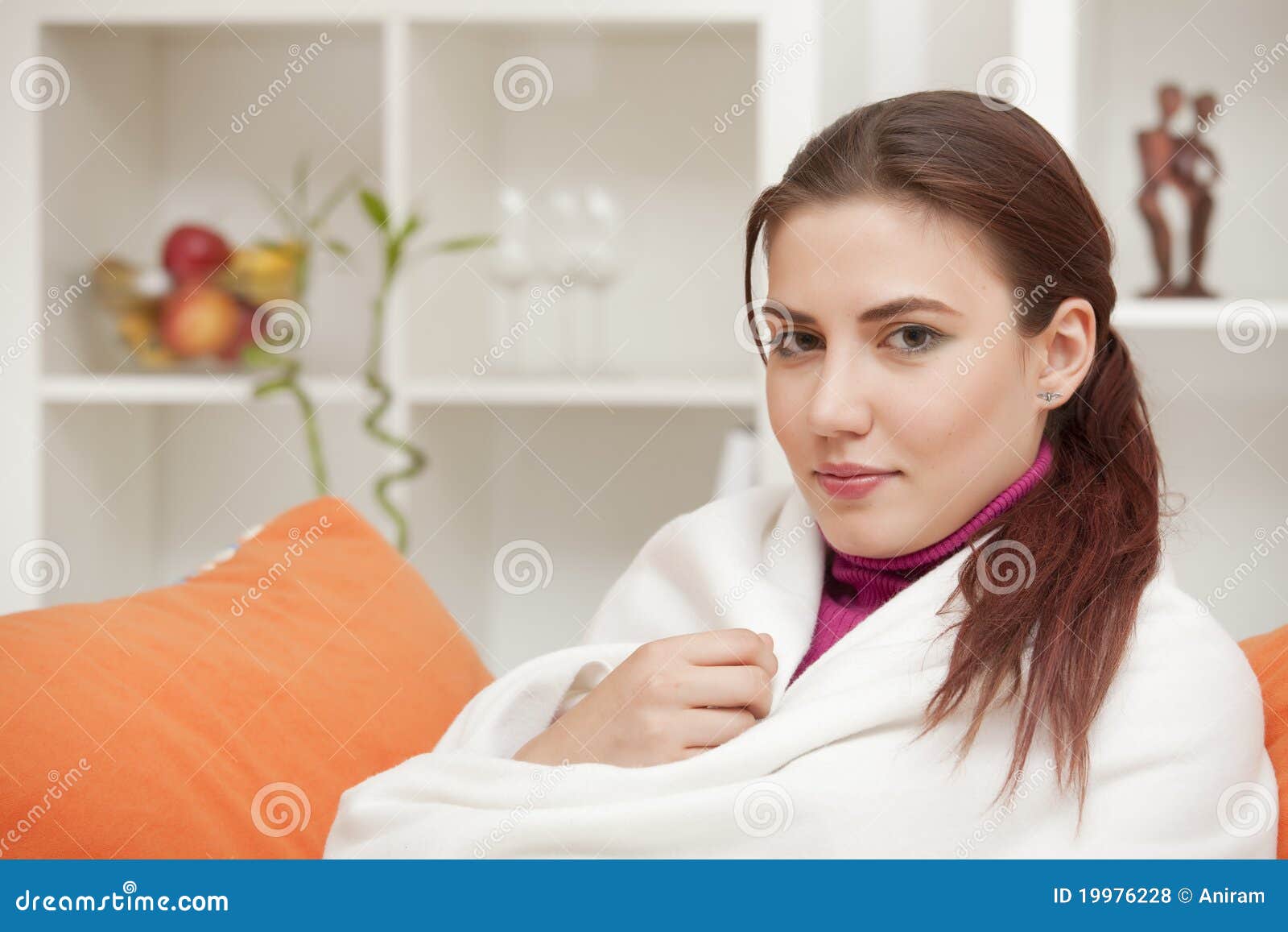 Woman at Home Wrapped in Blanket Stock Photo - Image of blanket ...