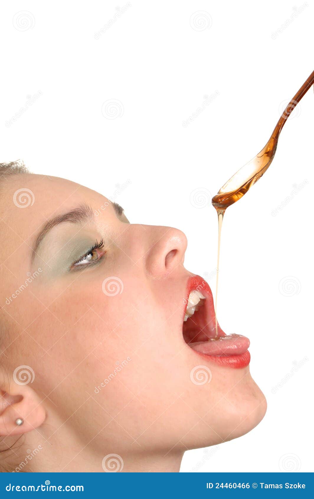 Woman with honey stock photo. Image of happiness, teeth - 24460466